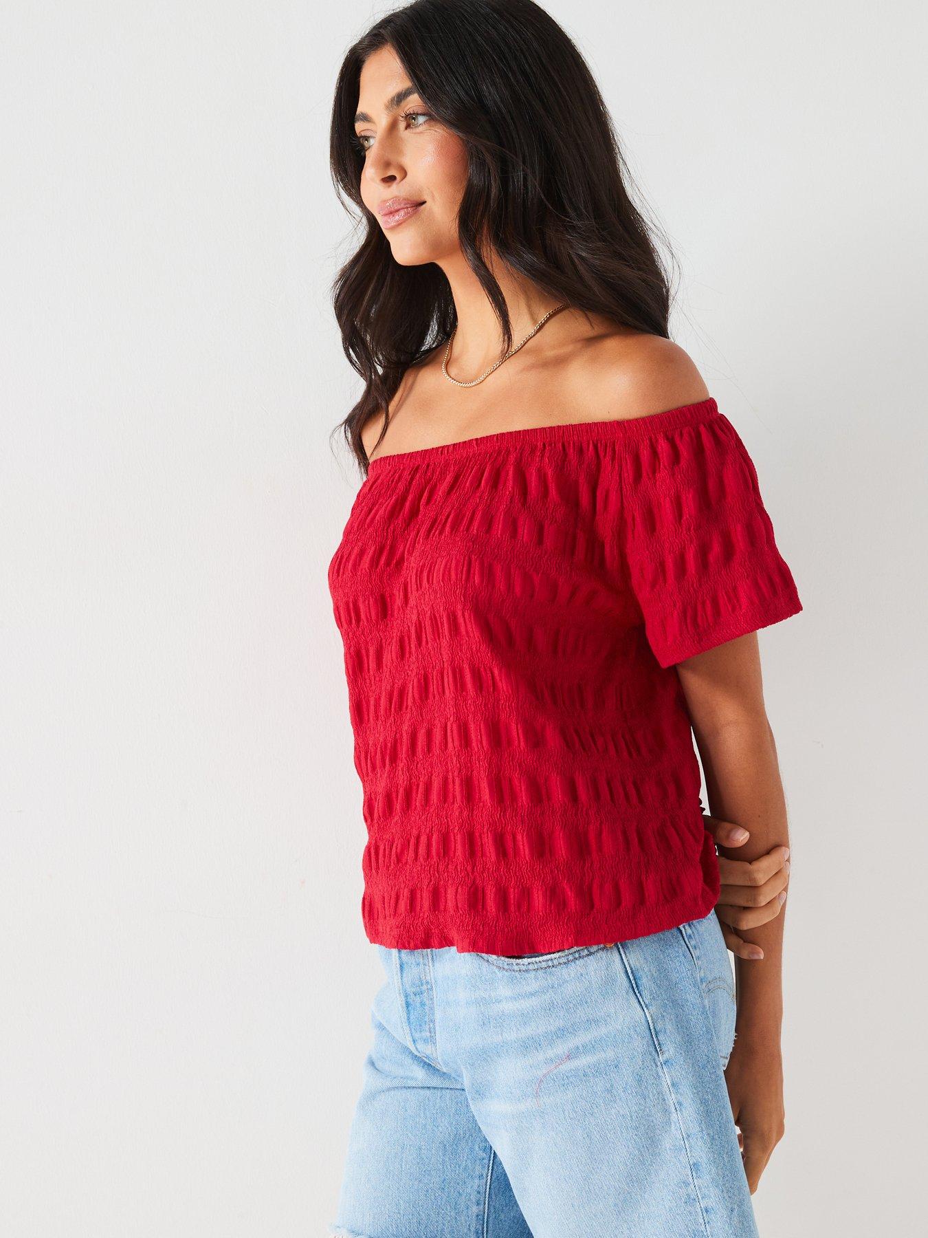 V by Very Bardot Textured Top - Red | Very