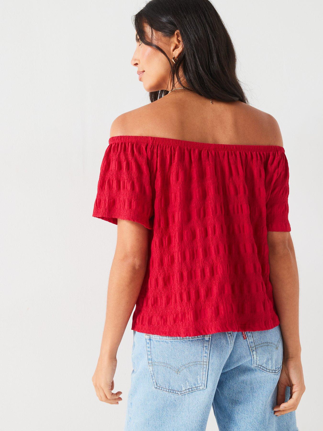 V by Very Bardot Textured Top - Red | Very