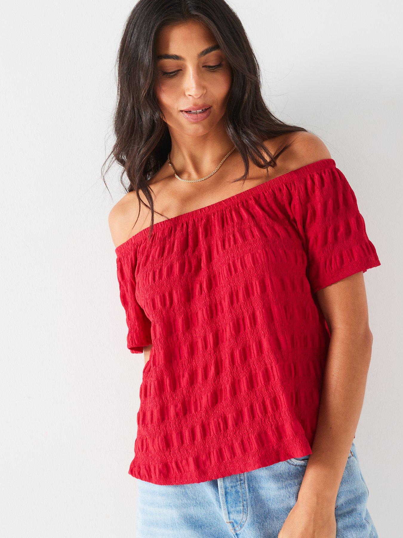 V by Very Bardot Textured Top - Red | Very