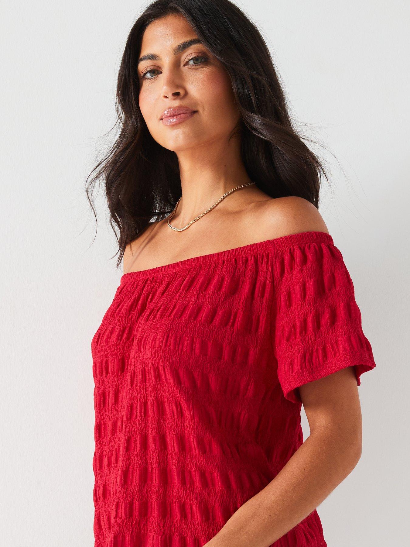 V by Very Bardot Textured Top - Red | Very
