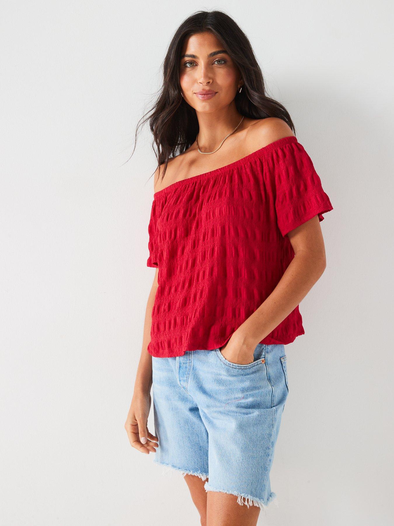 V by Very Bardot Textured Top - Red | Very