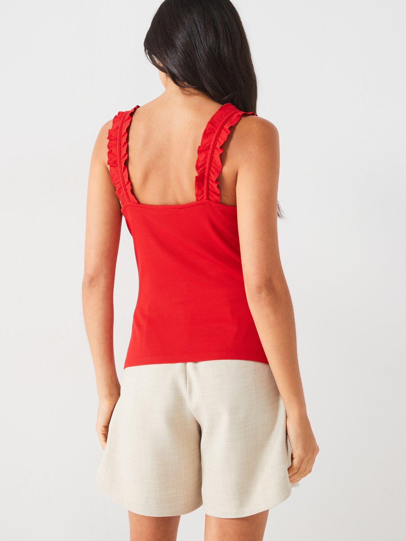 Everyday Ruffle Sleeve Rib Vest - Red | Very