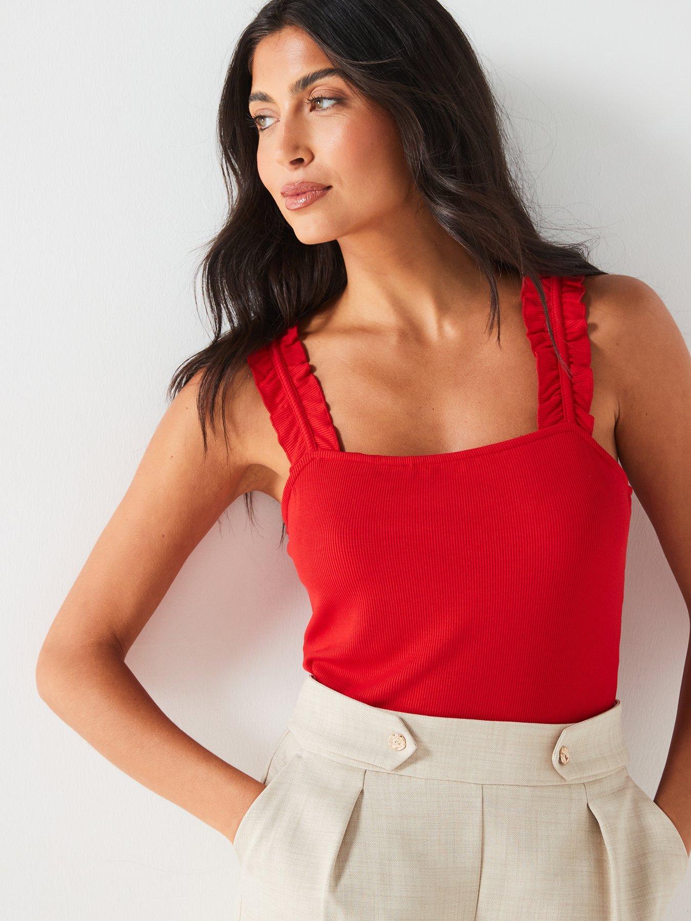 Everyday Ruffle Sleeve Rib Vest - Red | Very