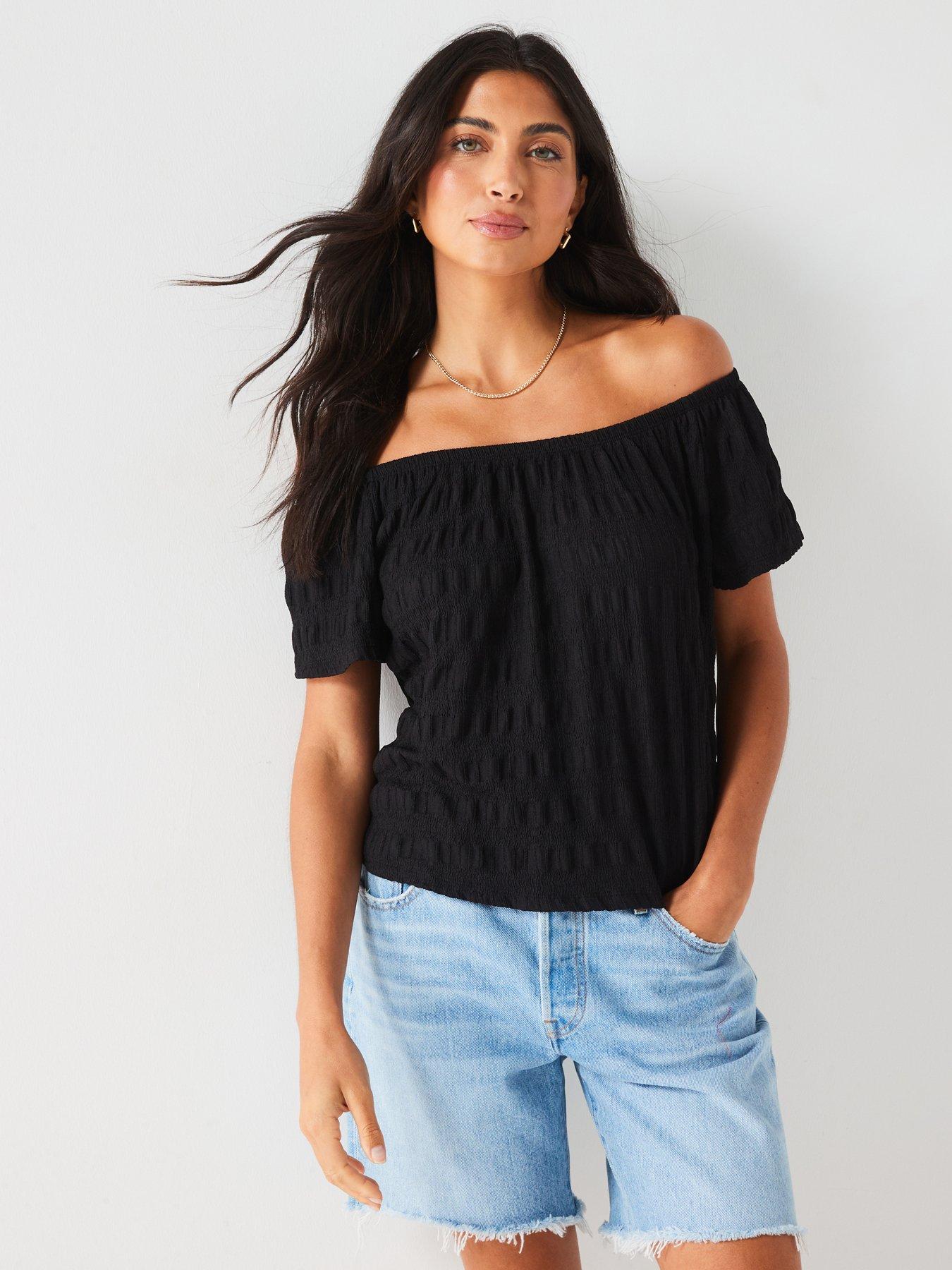 V by Very Bardot Textured Top - Black | Very
