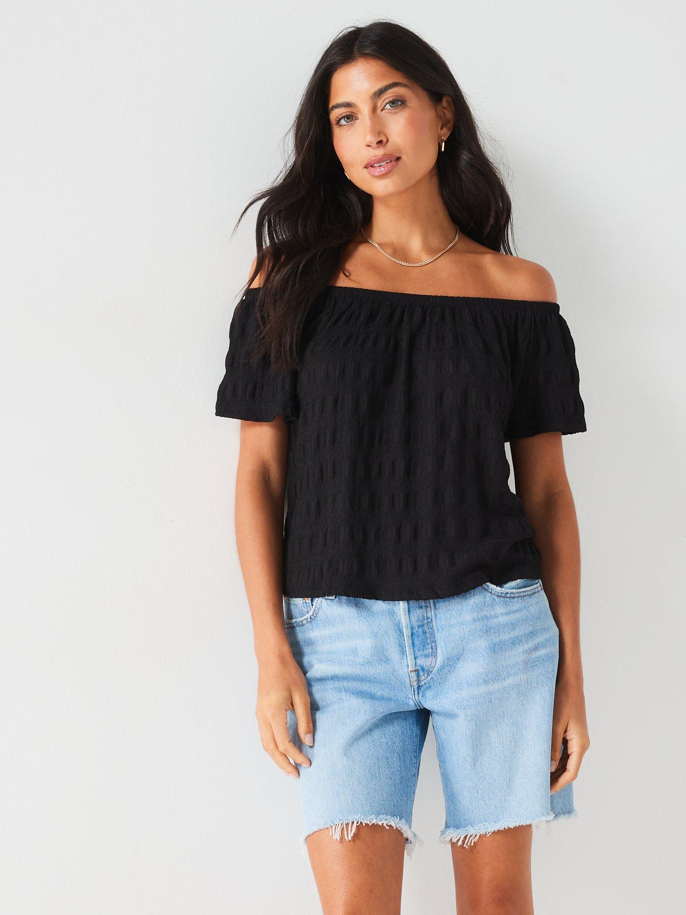 V by Very Bardot Textured Top - Black | Very