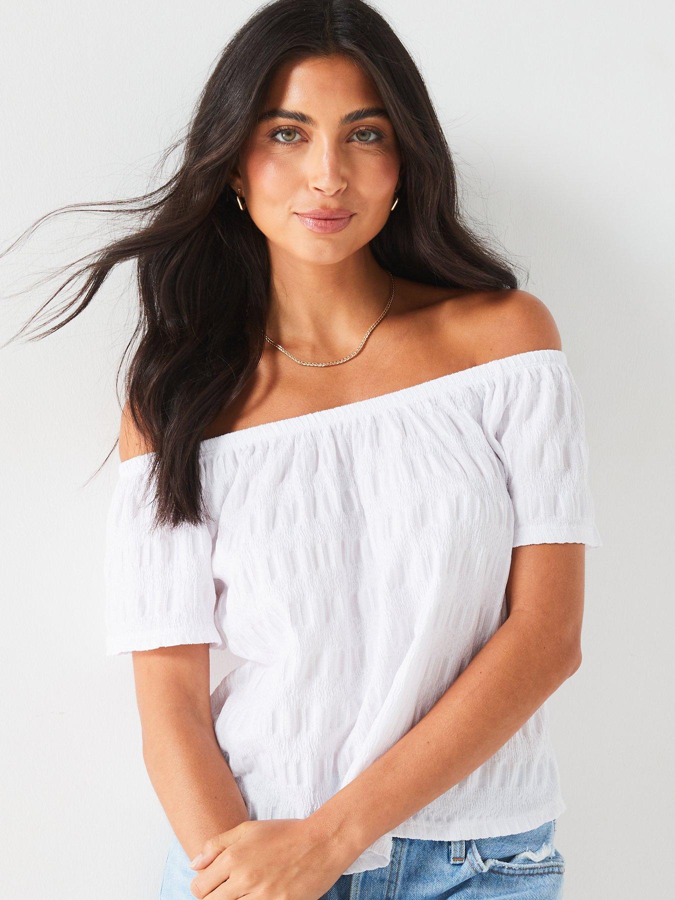 V by Very Bardot Textured Top - White | Very