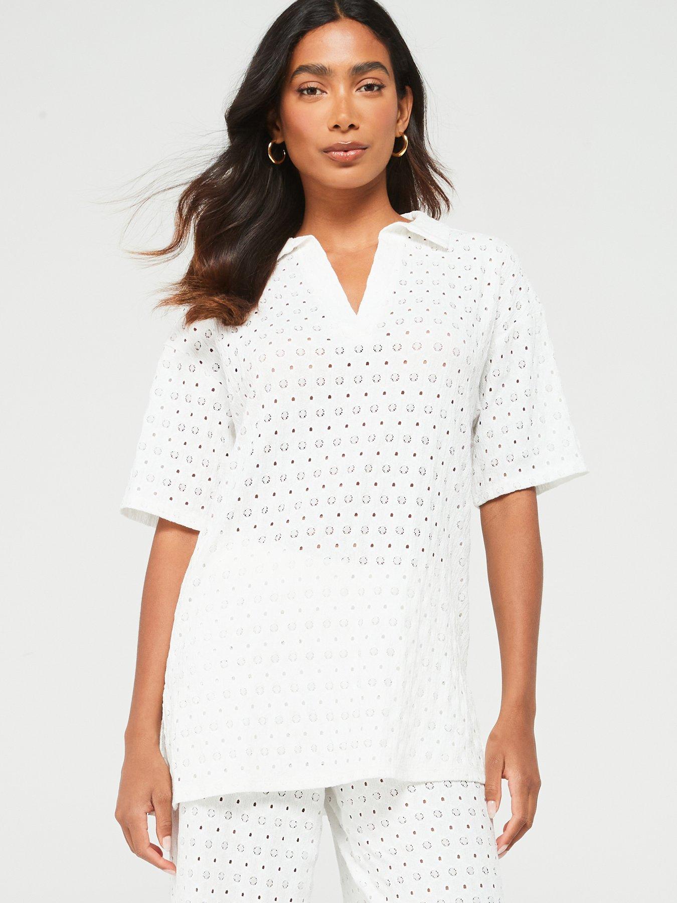 V by Very Crochet Longline Split Top - Cream | Very