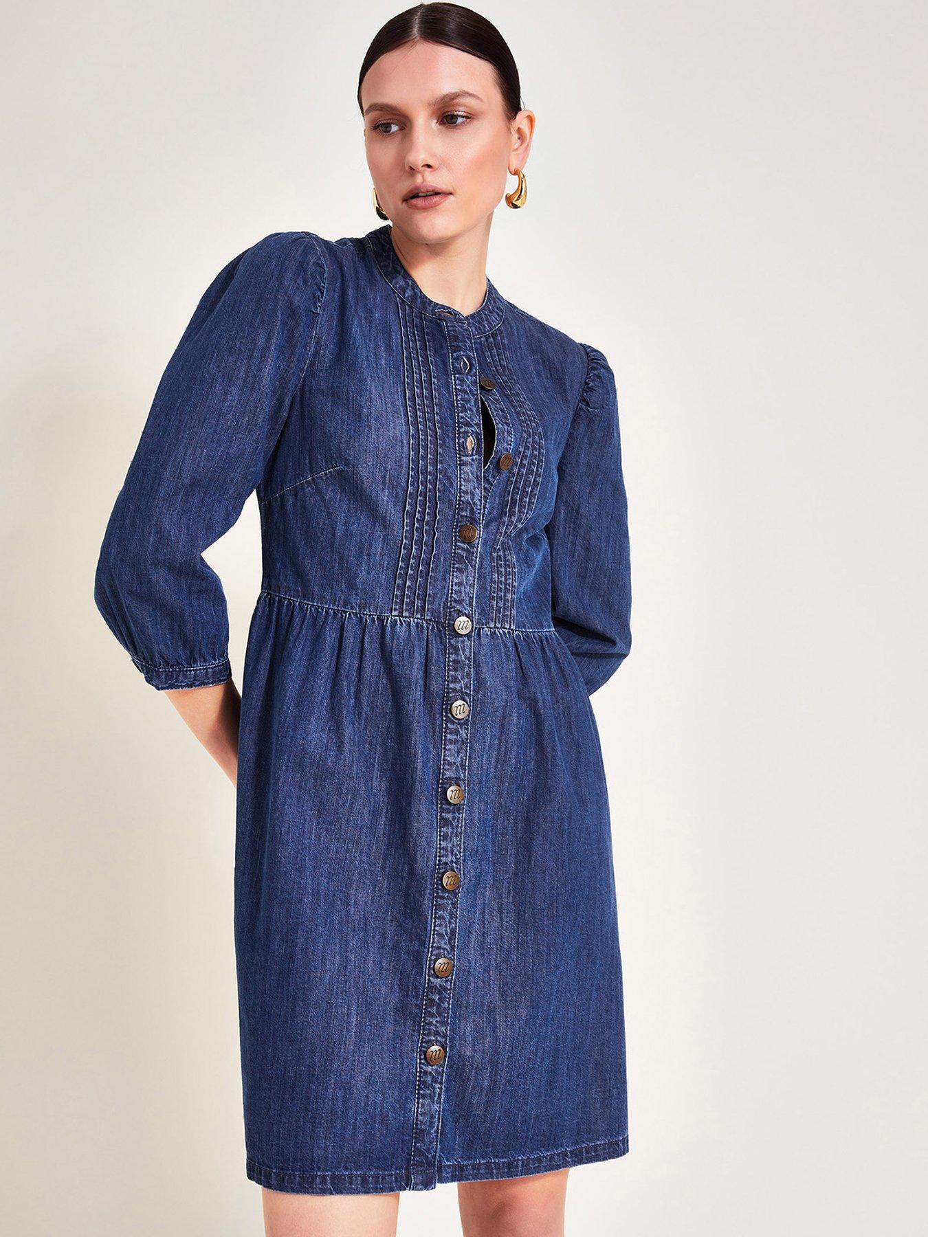 Monsoon Mae Pintuck Denim Smock Dress - Blue | Very