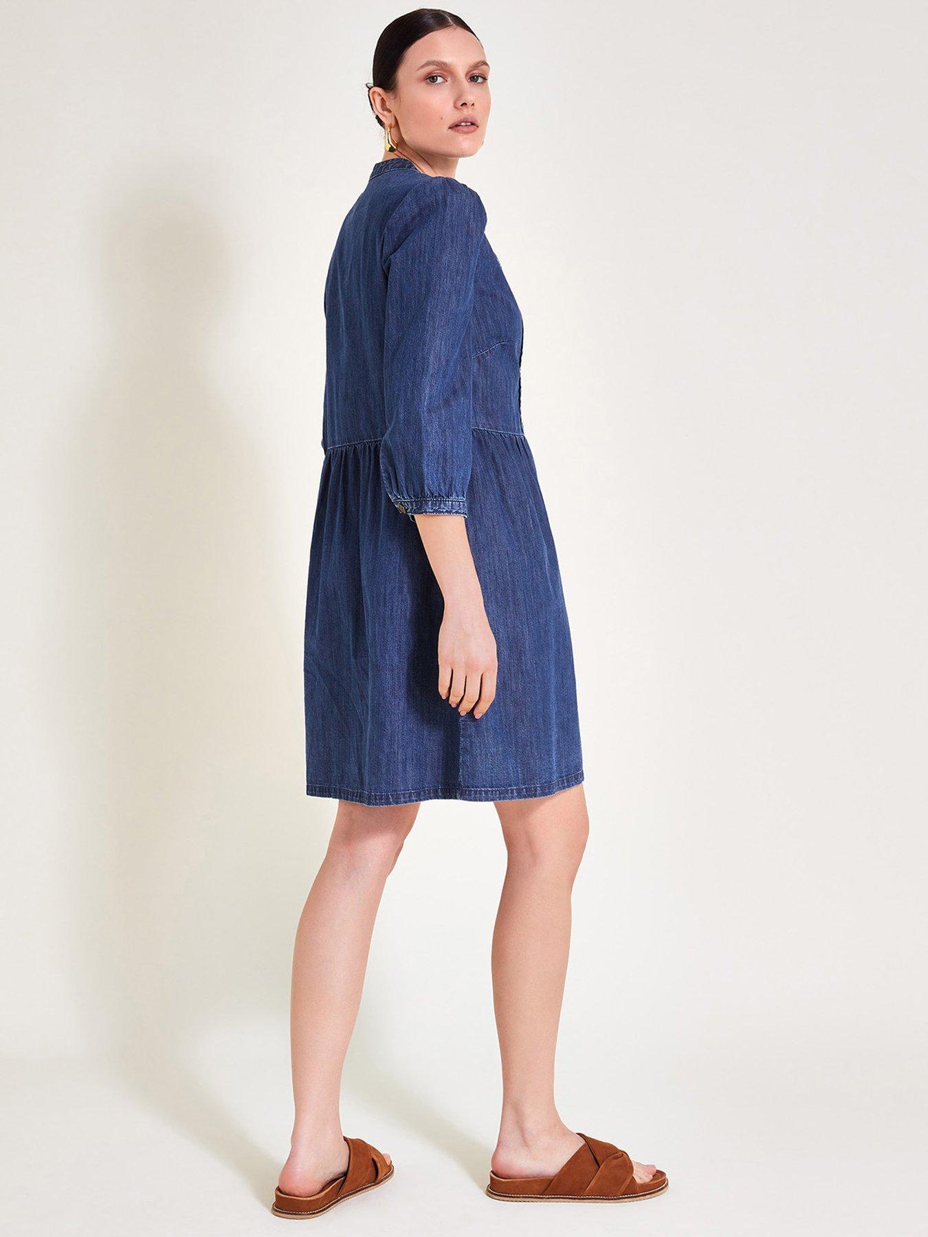 Monsoon Mae Pintuck Denim Smock Dress - Blue | Very