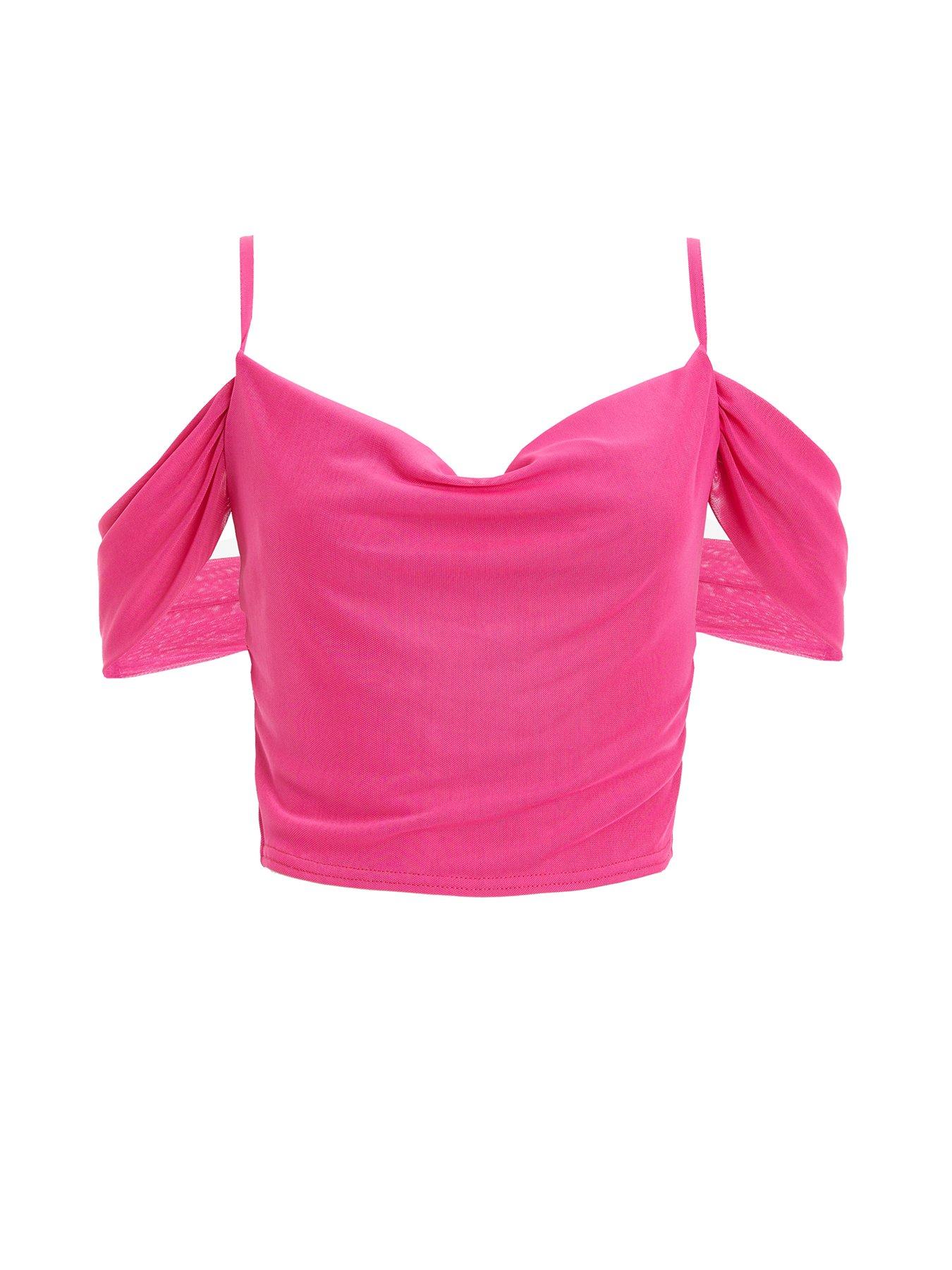 Quiz Pink Mesh Drop Shoulder Crop Top | Very