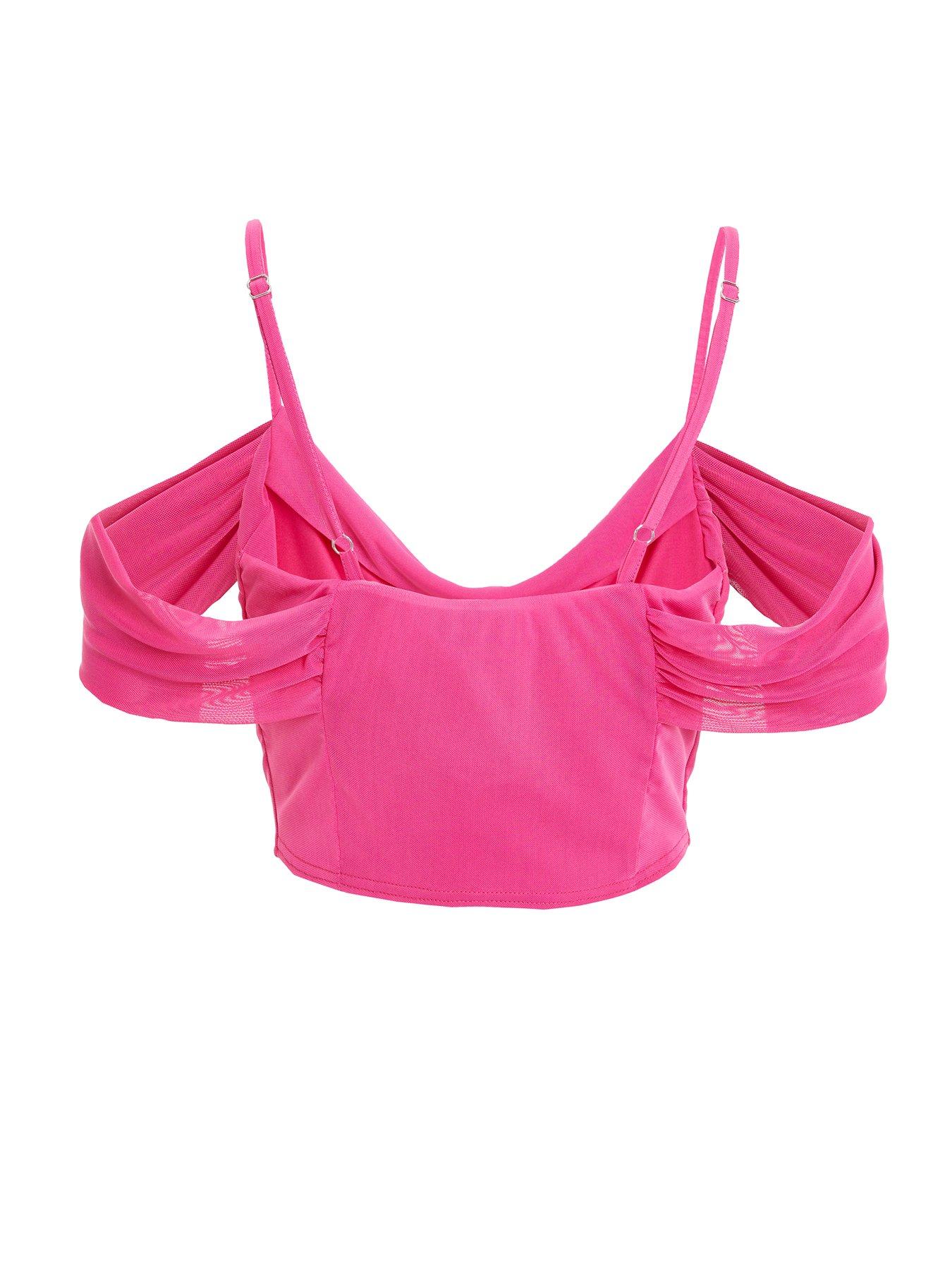 Quiz Pink Mesh Drop Shoulder Crop Top | Very