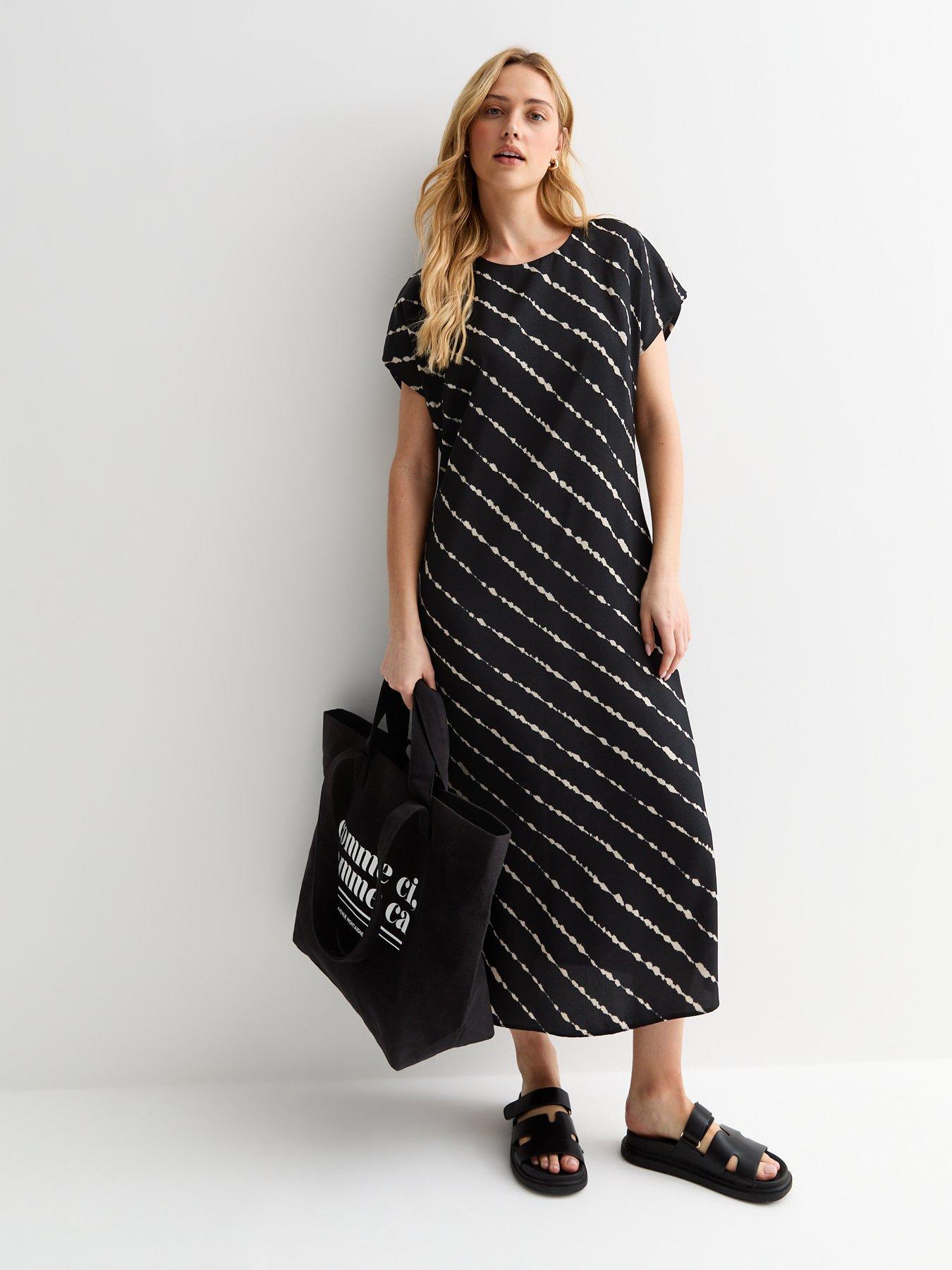 New Look Diagonal Stripe Midi Dress - Black | Very