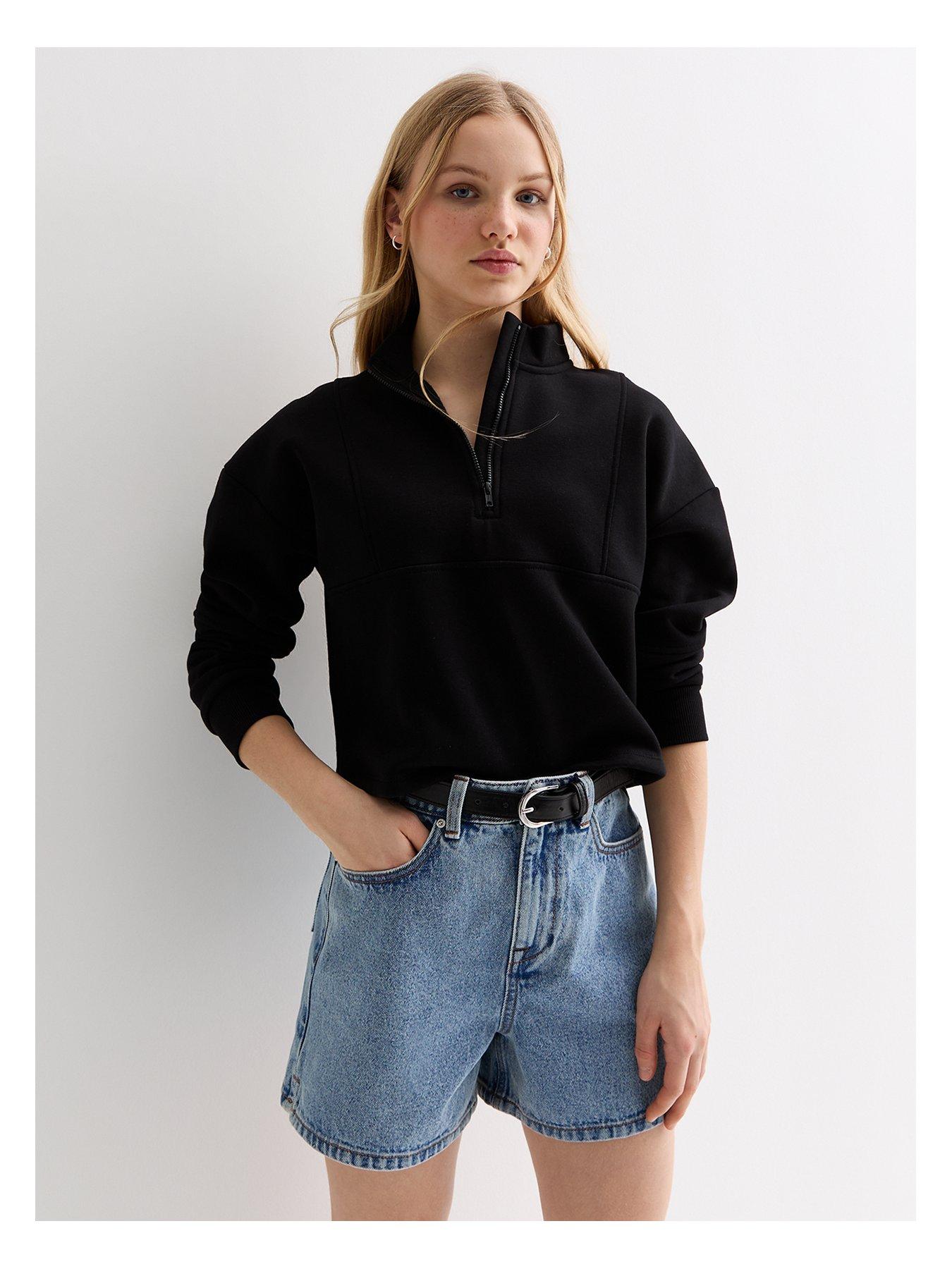 New Look 915 Girls Blue Denim Belted High Waist Mom Shorts | very.co.uk