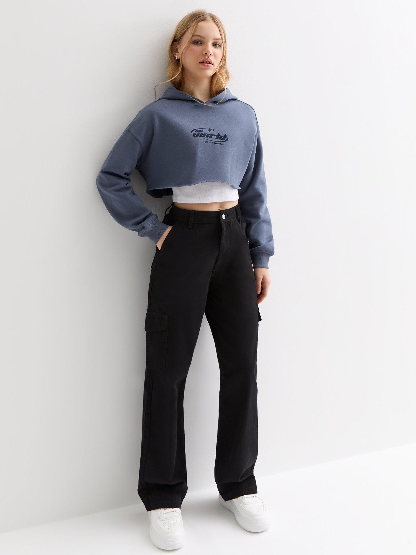 New Look 915 Girls Blue My World Crop Logo Hoodie | very.co.uk
