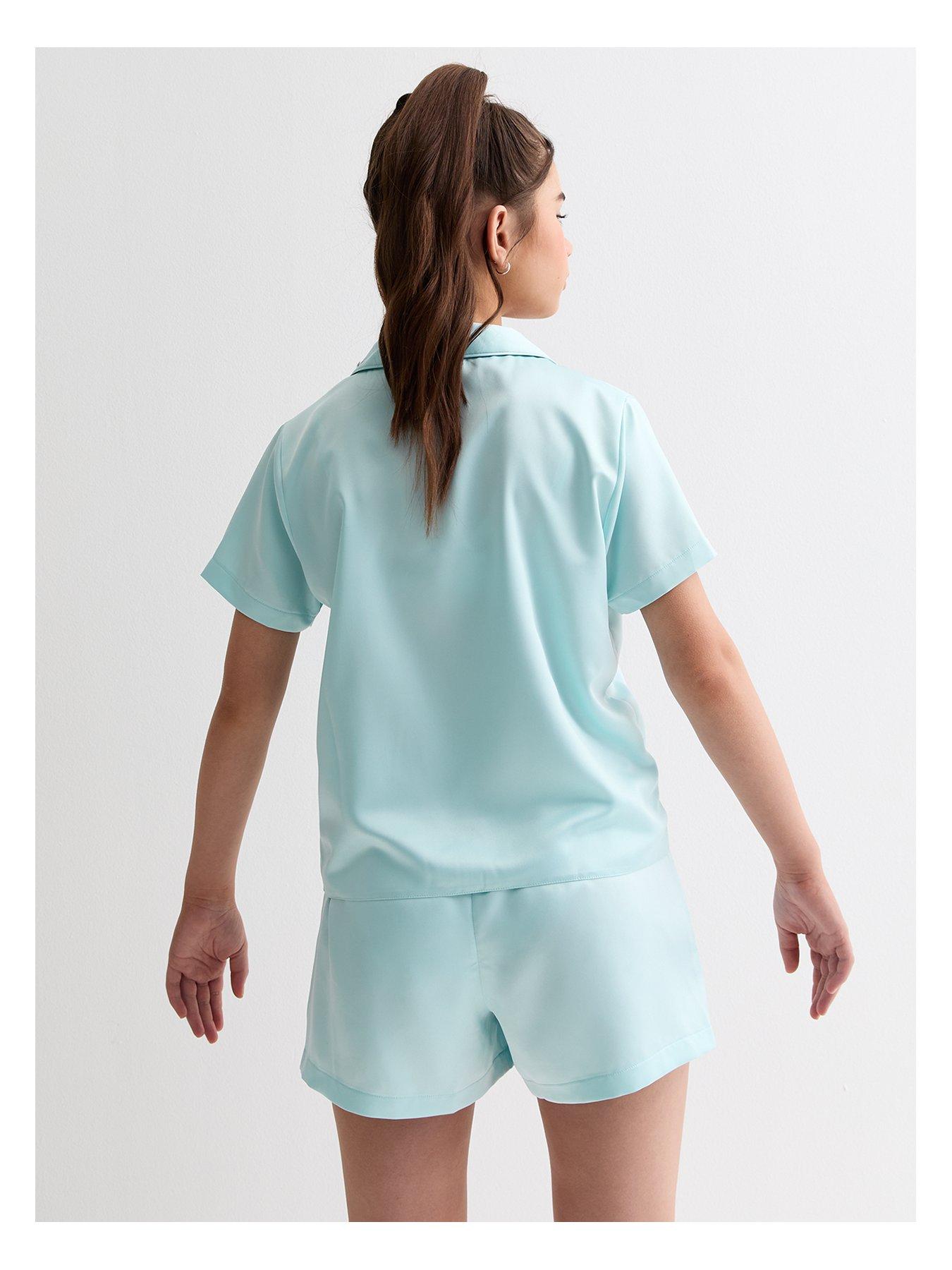 New Look 915 Girls Pale Blue Satin Short Pyjama Set With Heart Logo ...