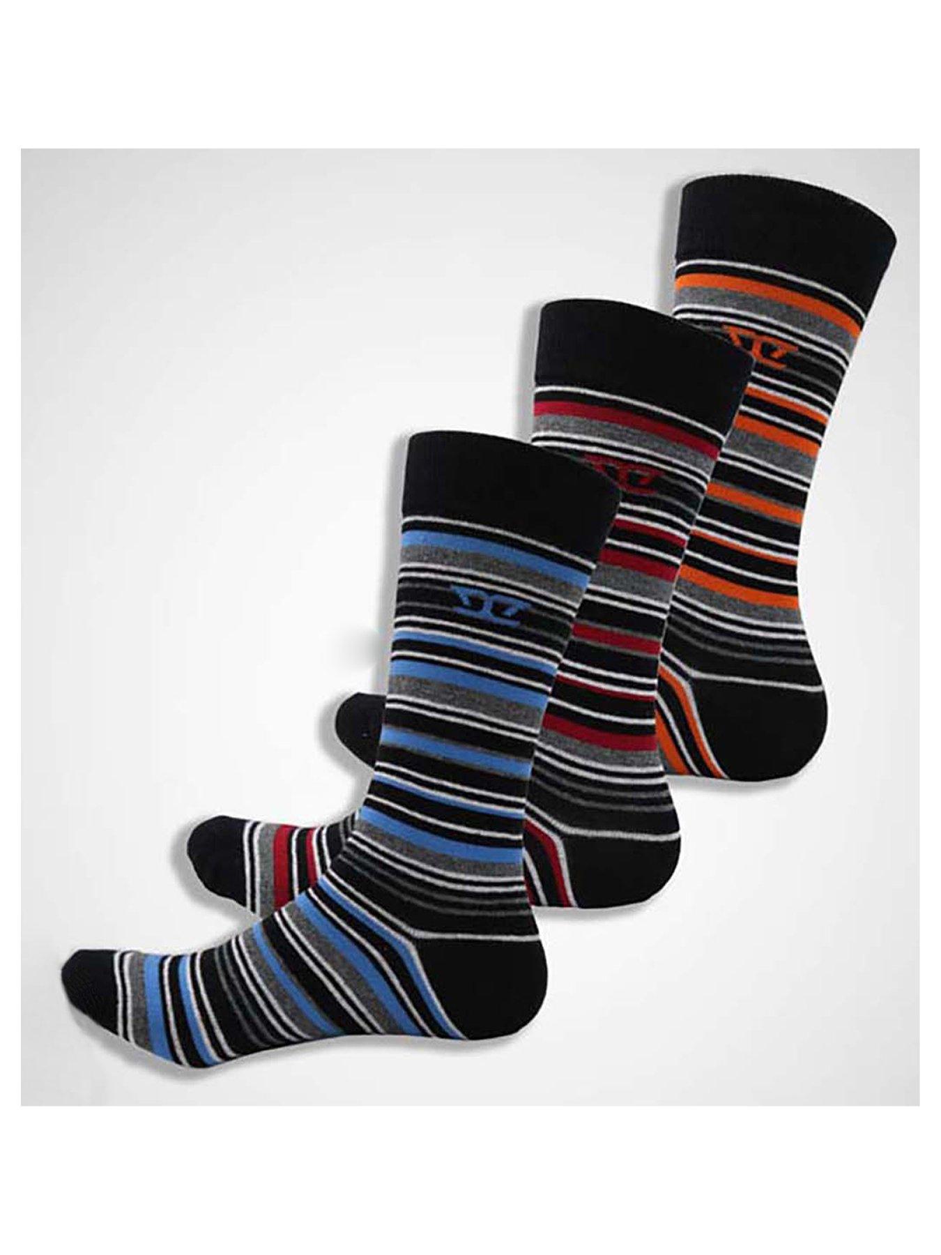 D555 Roxton Cotton Rich Stripe Socks 3 Pack - Blue/orange/ Red | Very