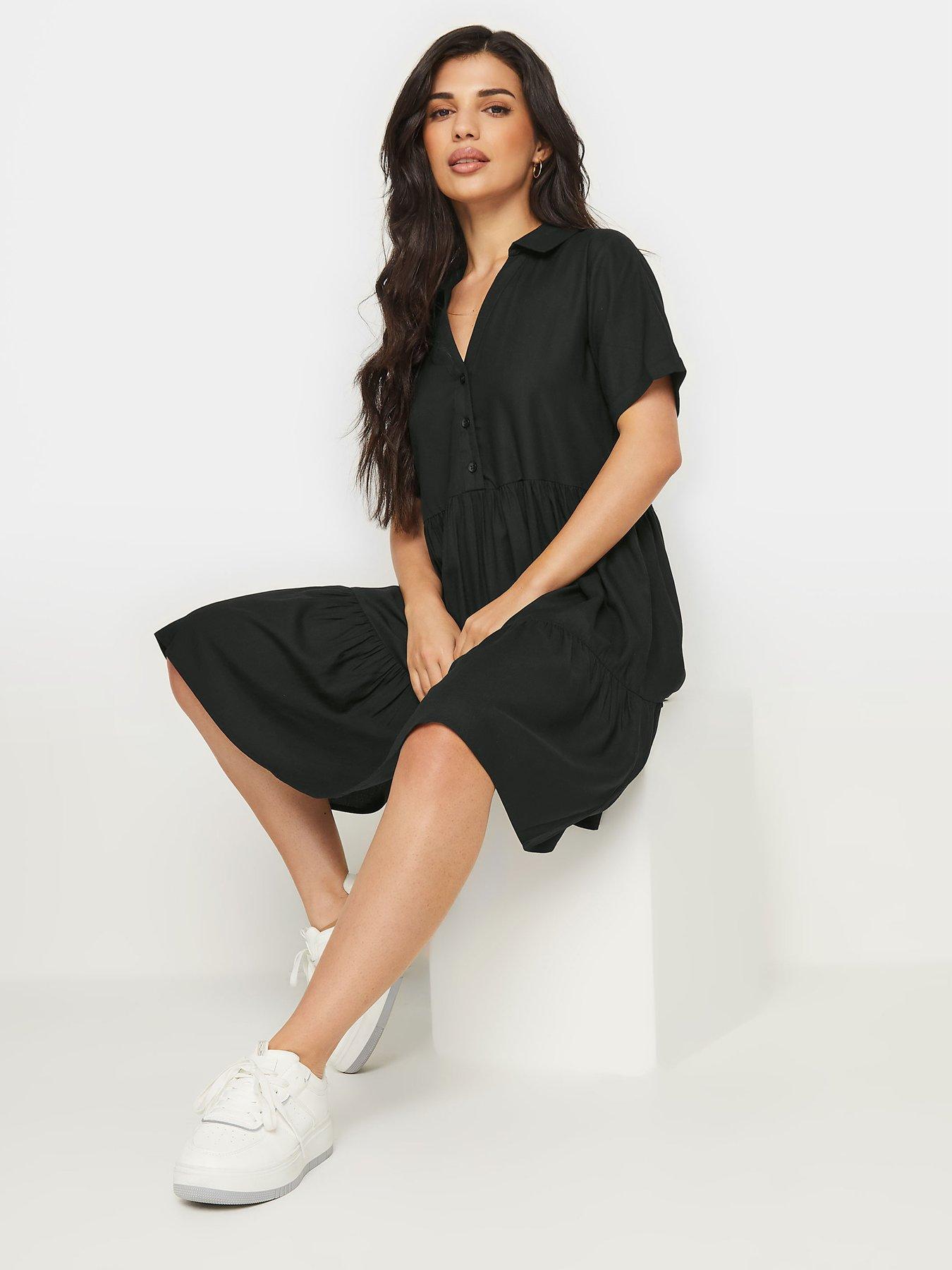 PixieGirl Petite Black Smock Button Dress - Black | Very