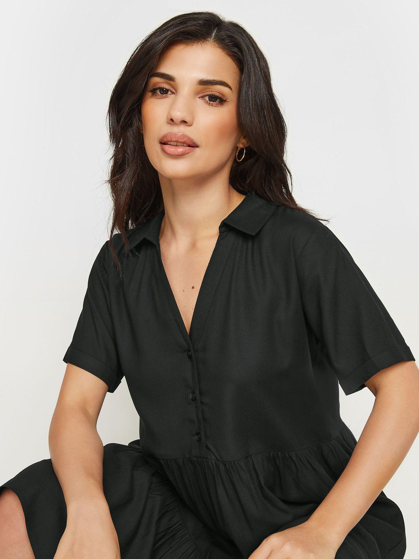 PixieGirl Petite Black Smock Button Dress - Black | Very