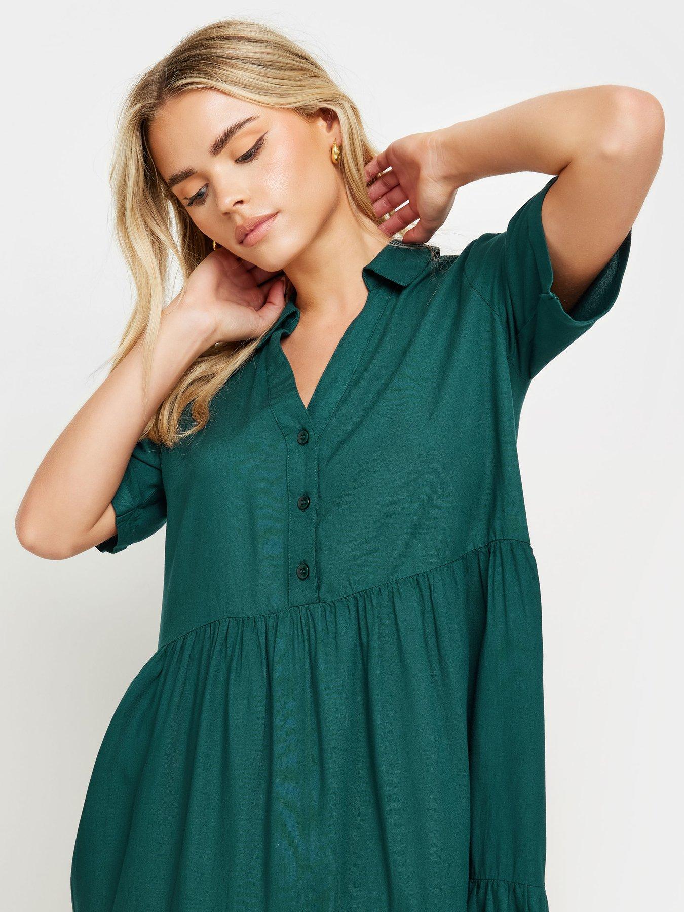 PixieGirl Petite Forest Green Smock Button Dress | Very