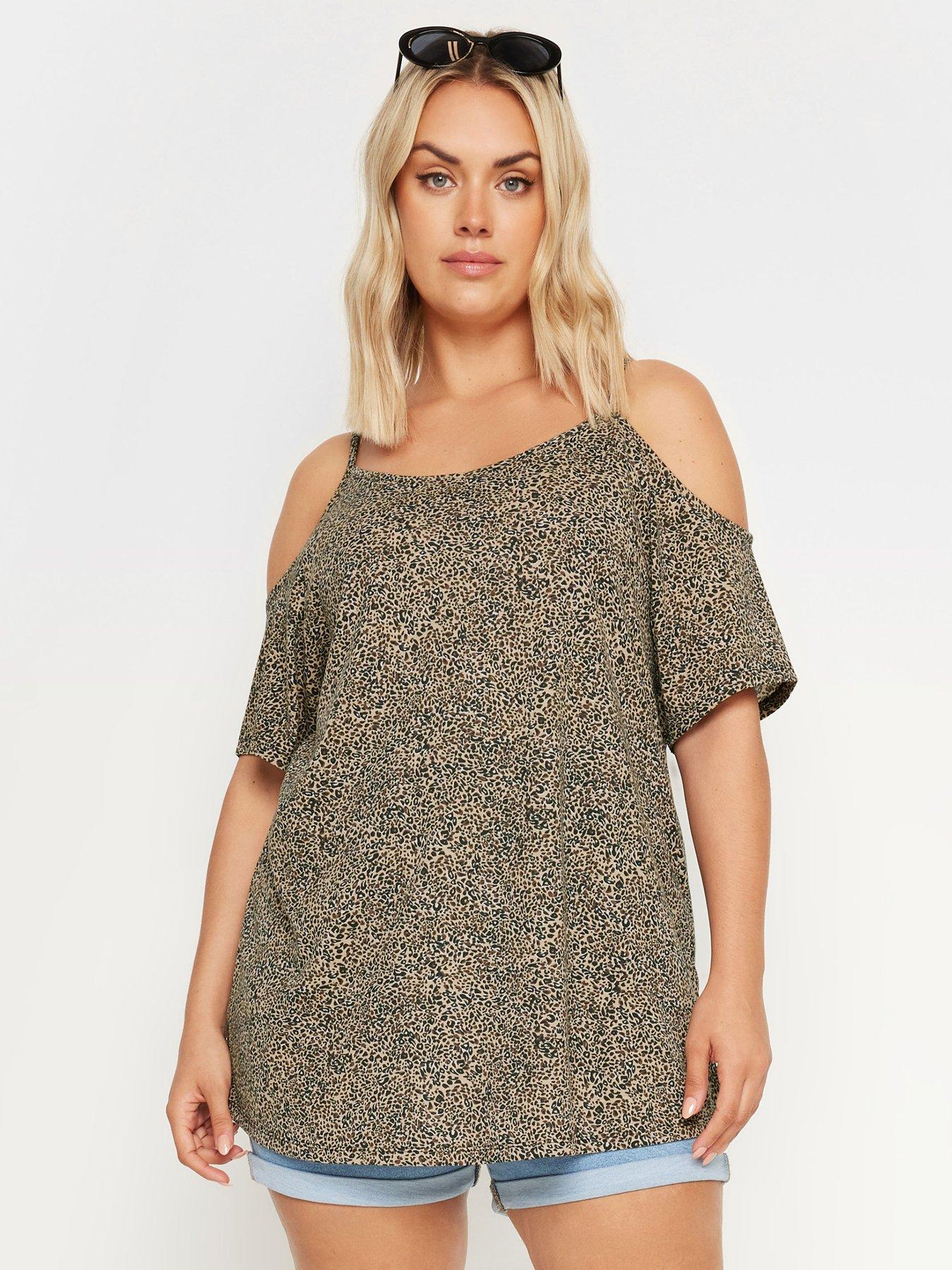 Yours Curve Cold Shoulder Top - Leopard Print | Very