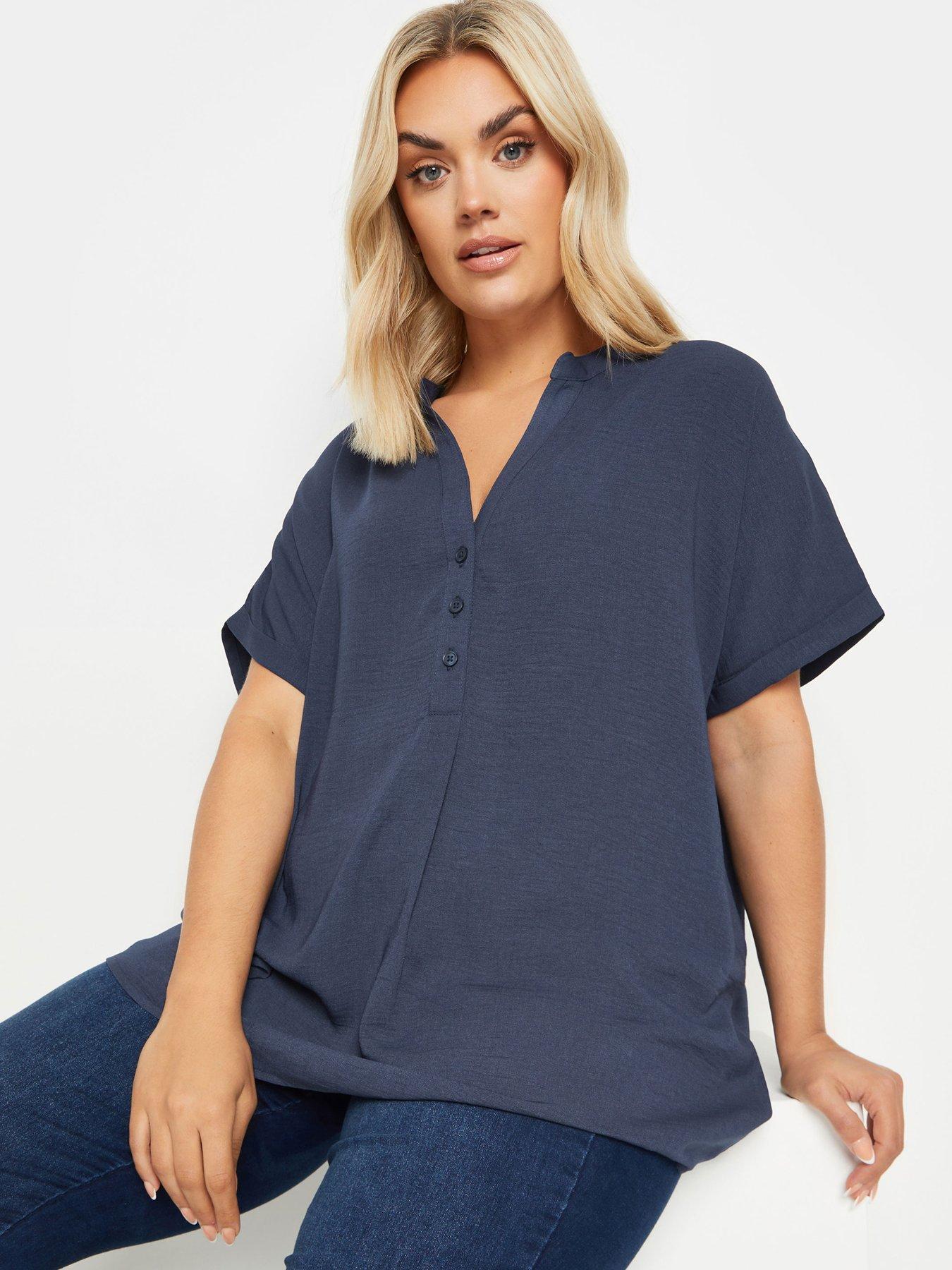 Yours Curve Ss Half Placket Blouse Navy | Very
