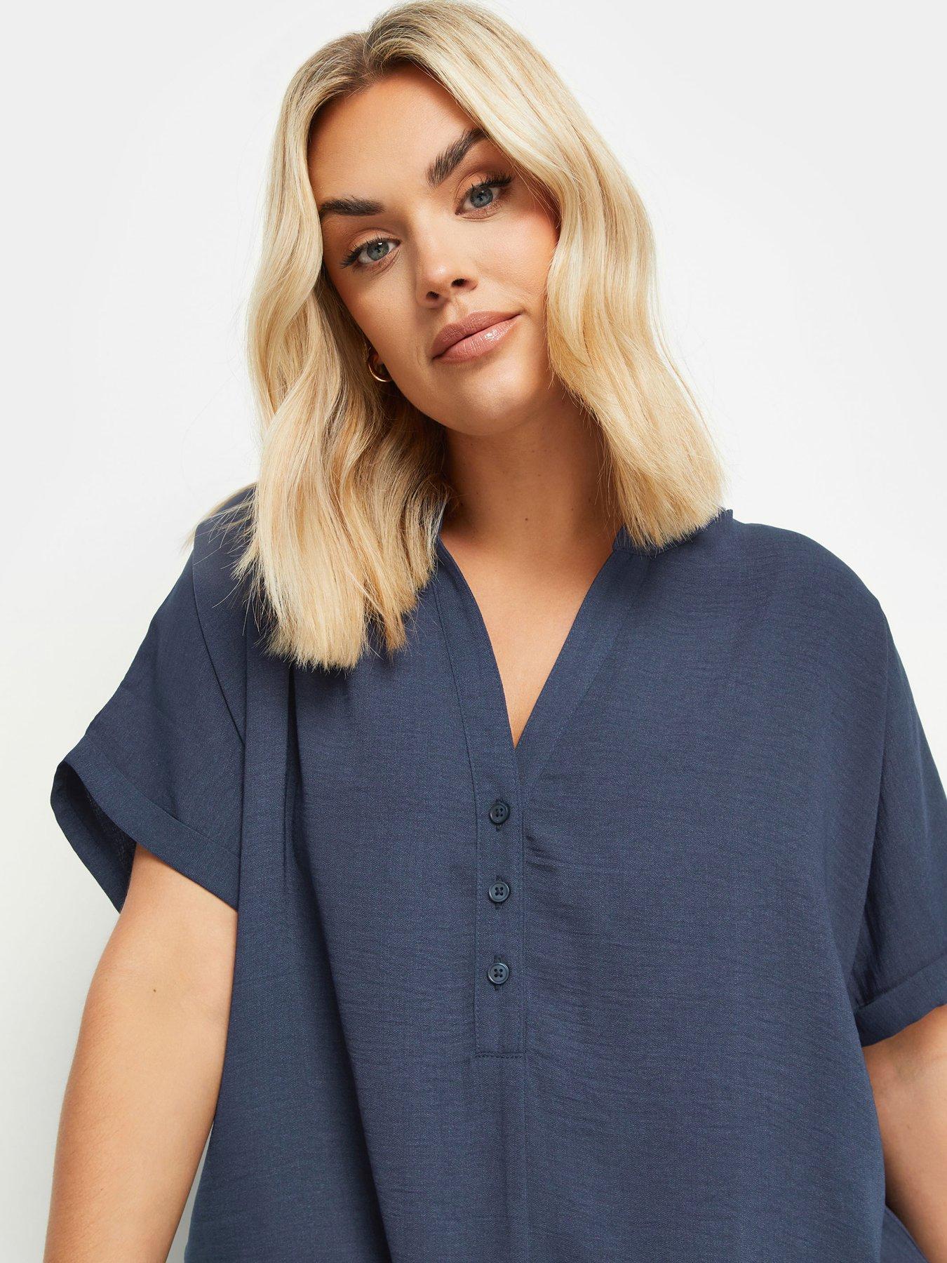 Yours Curve Ss Half Placket Blouse Navy | Very