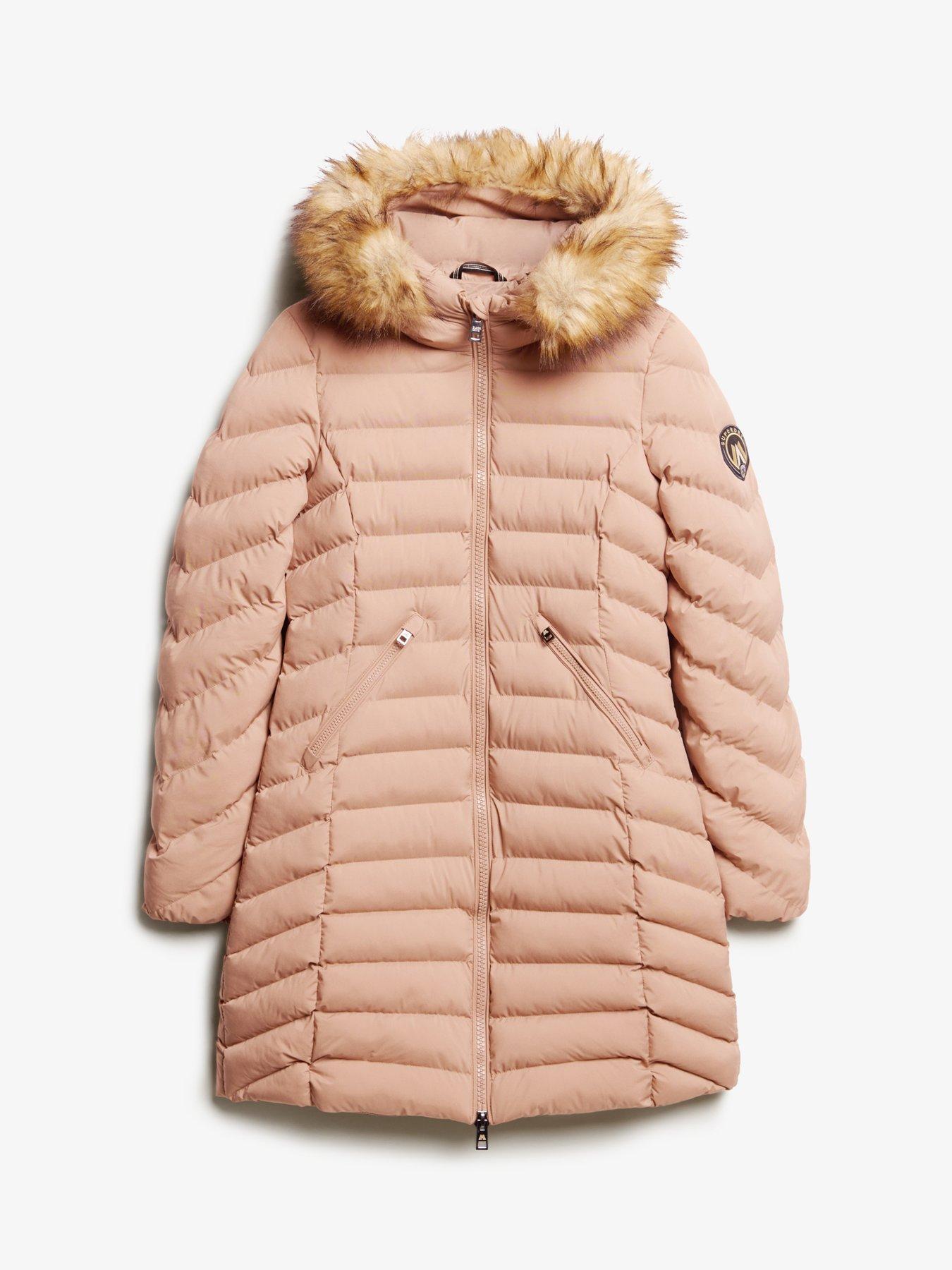 Superdry Fuji Faux Fur Hood Midi Length Jacket - Beige | Very