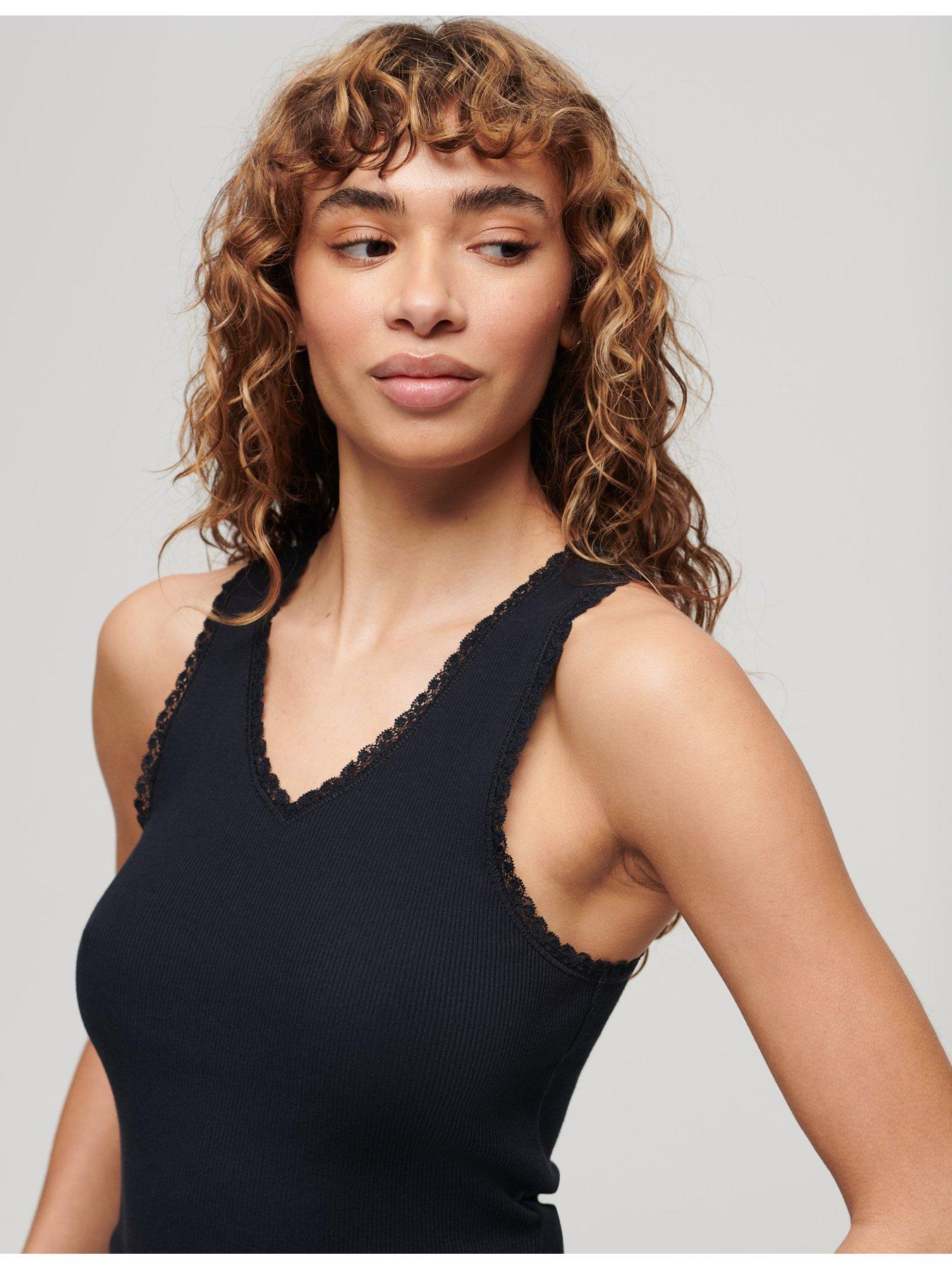 Superdry Essentials Lace Trim Vest Top - Black | very.co.uk