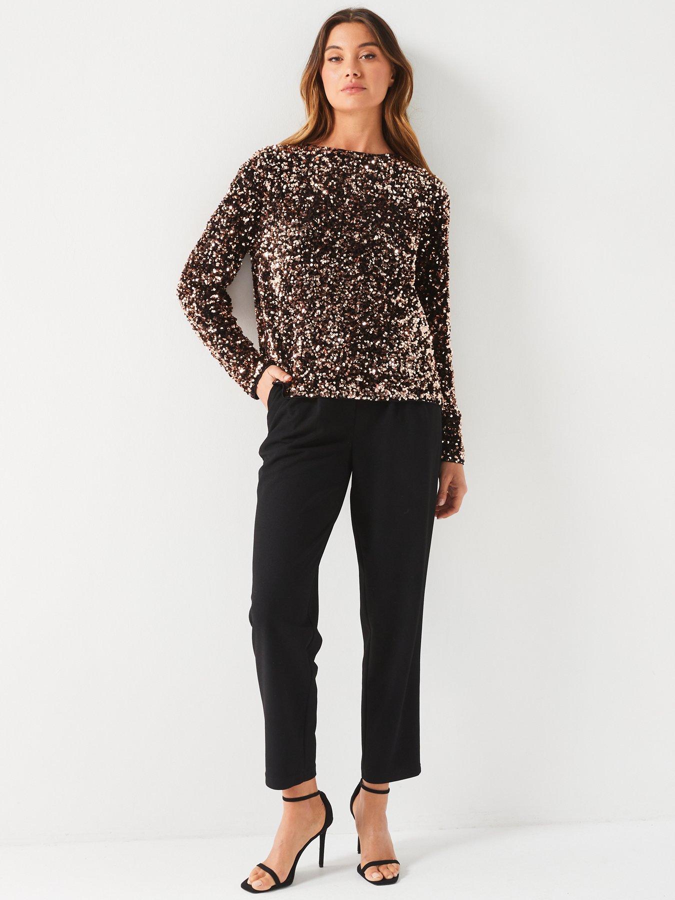 V by Very X Carol Byrne Bow Back Sequin Shell Top - Gold | Very