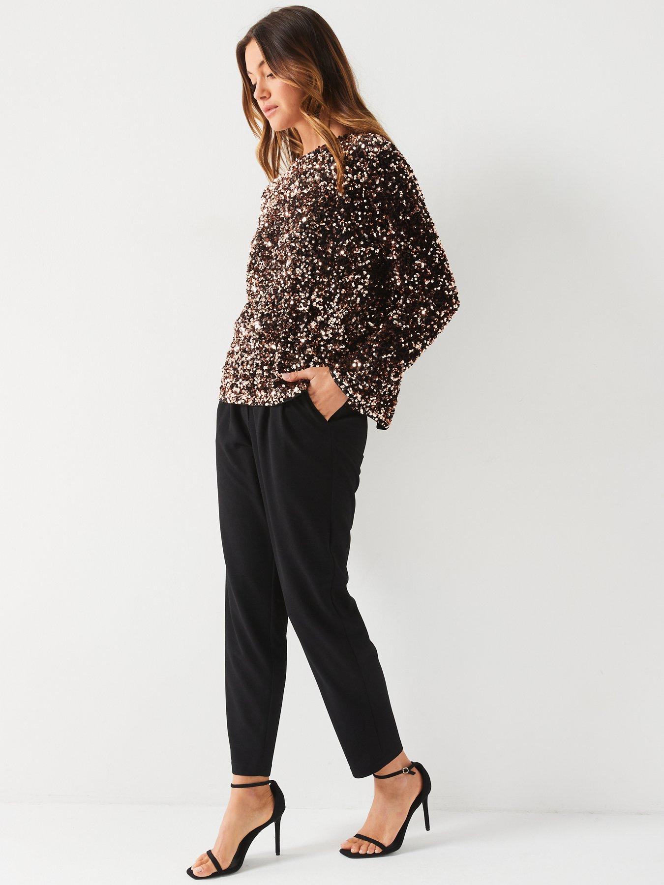 V by Very X Carol Byrne Bow Back Sequin Shell Top - Gold | Very