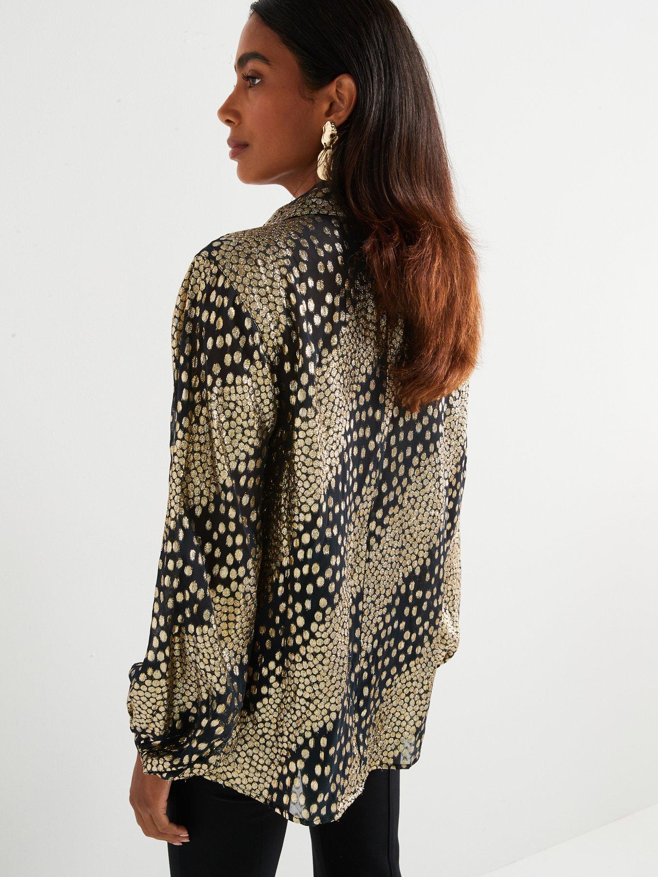 V by Very Spot Lurex Longline Shirt - Black/Gold | Very