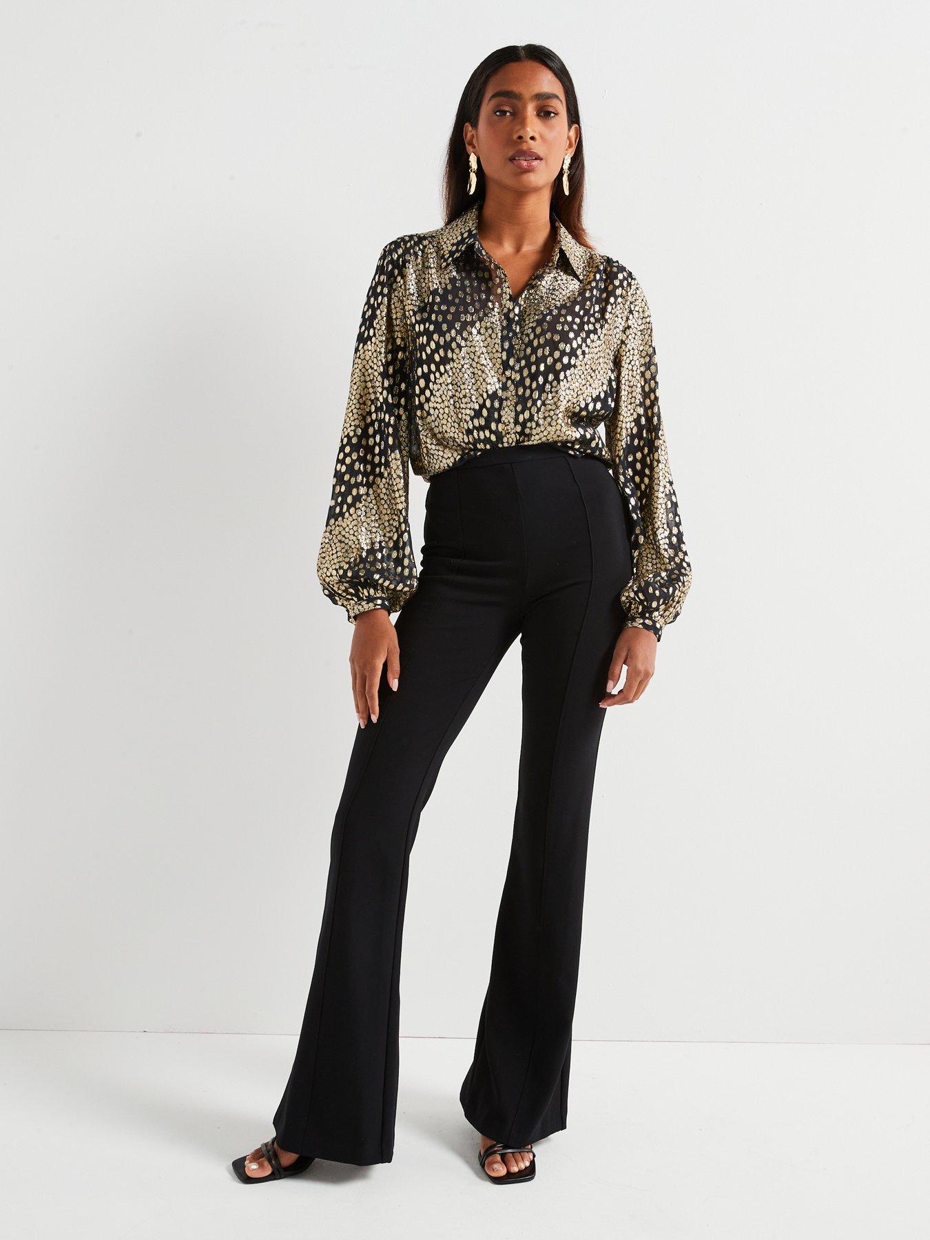 V by Very Spot Lurex Longline Shirt - Black/Gold | Very