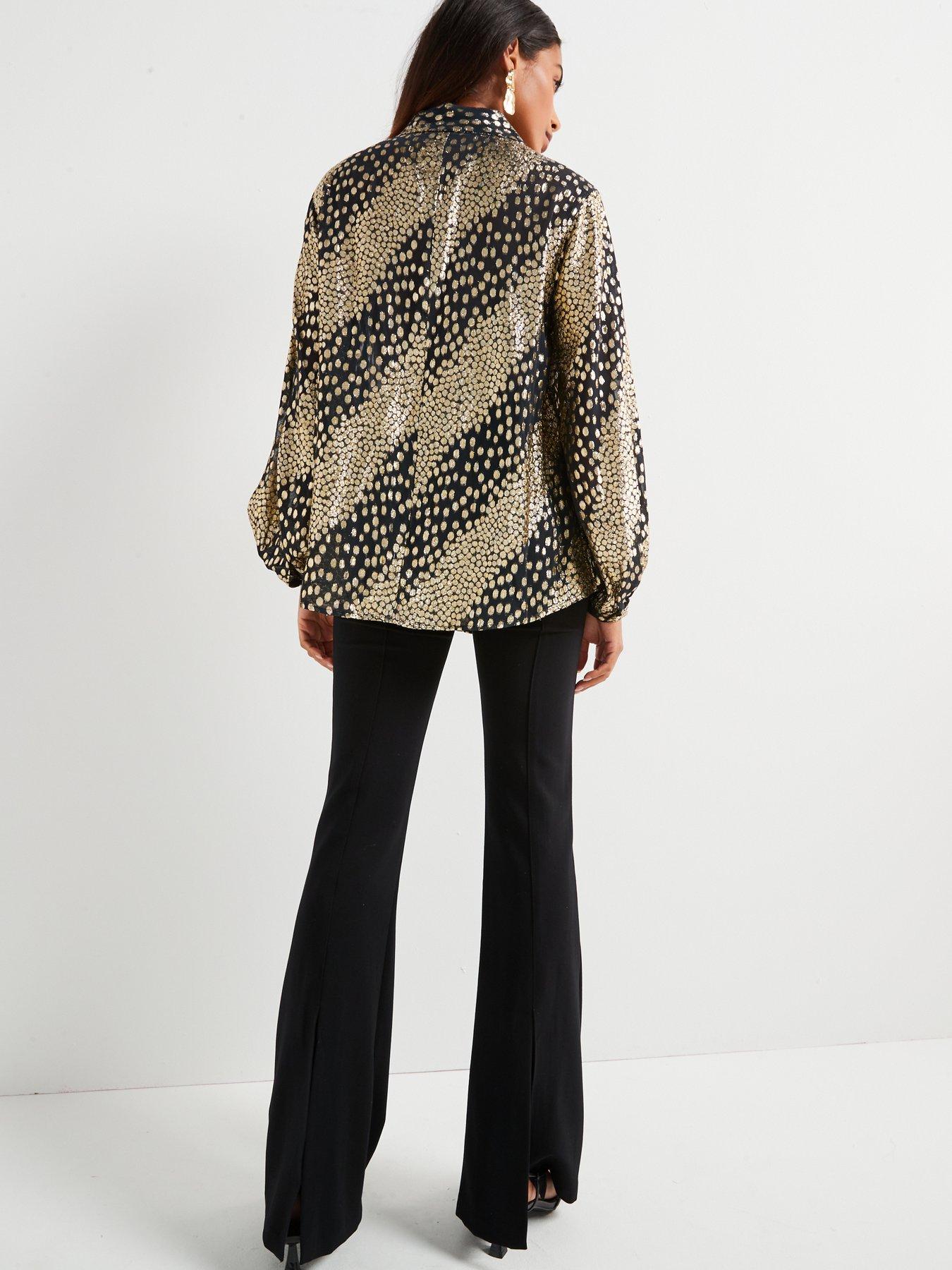 V by Very Spot Lurex Longline Shirt - Black/Gold | Very
