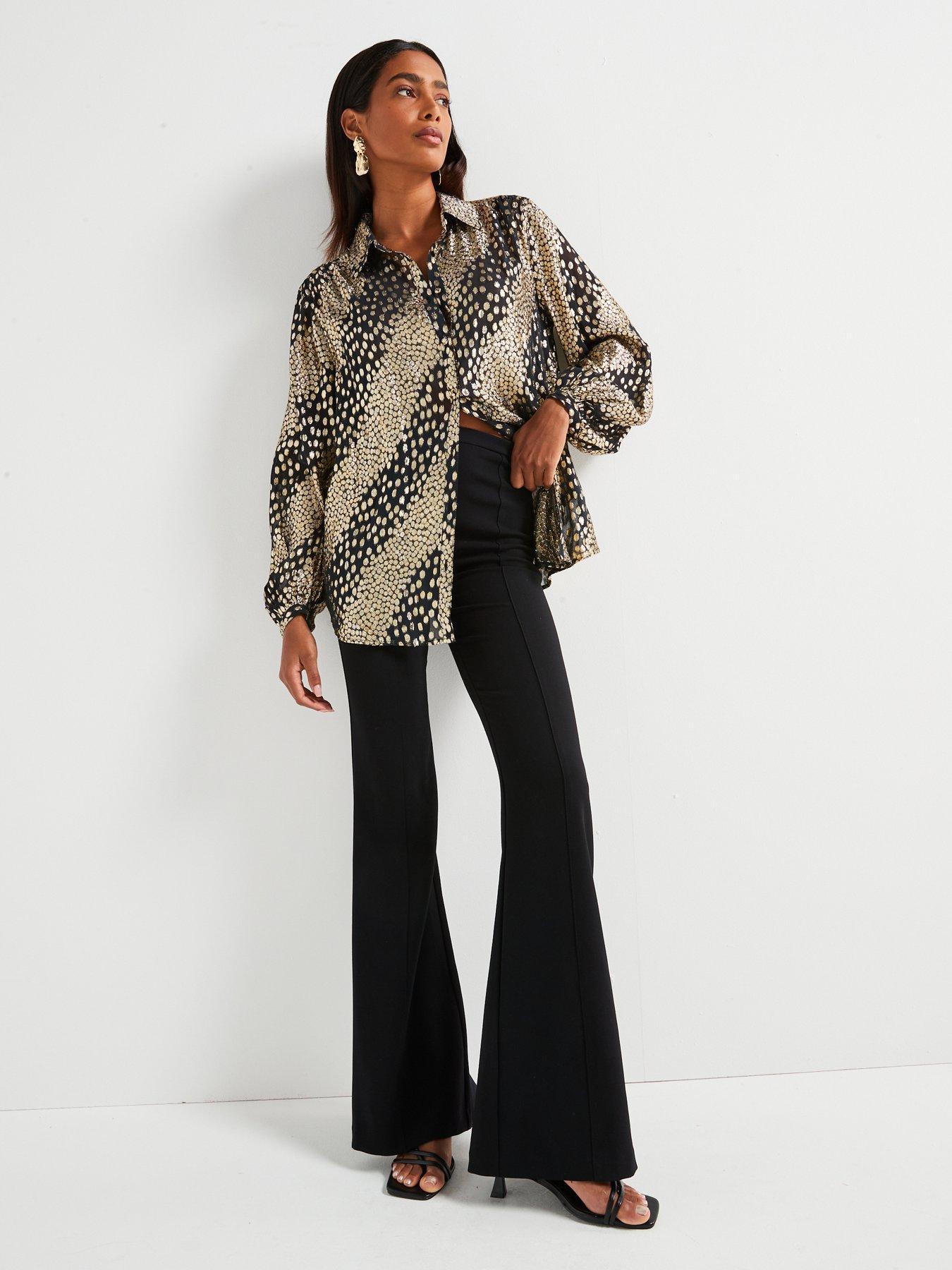 V by Very Spot Lurex Longline Shirt - Black/Gold | Very