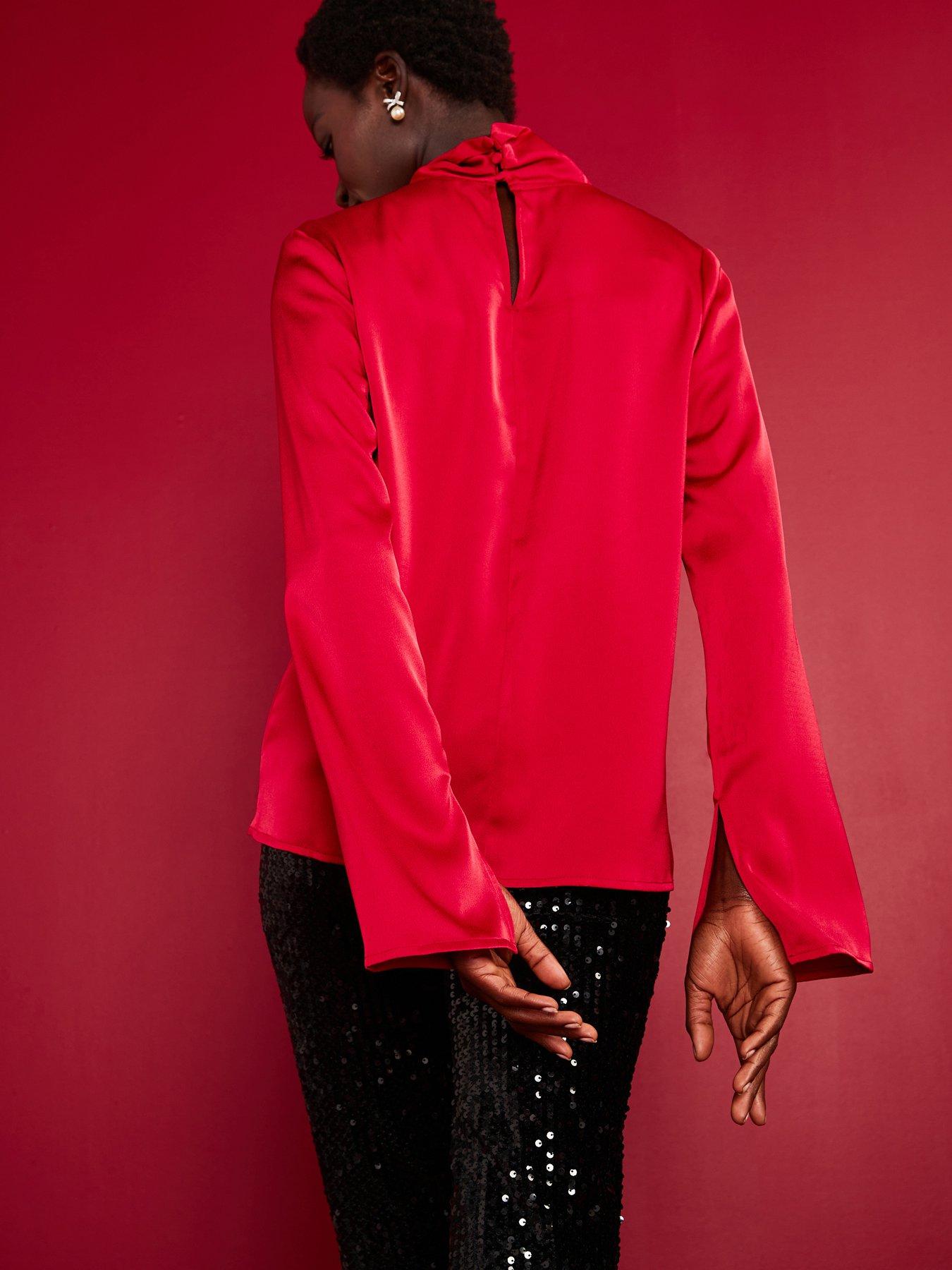 V by Very Draped Satin Shell Blouse - Red | Very