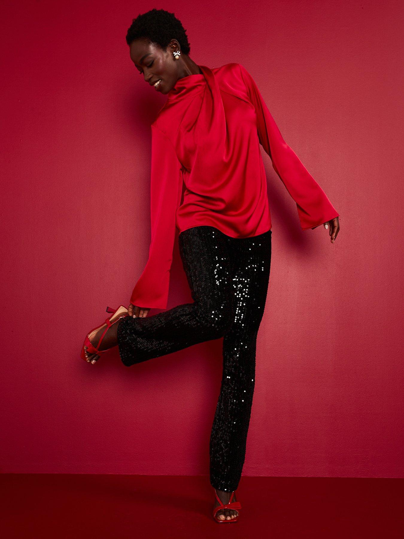 V by Very Draped Satin Shell Blouse - Red | Very
