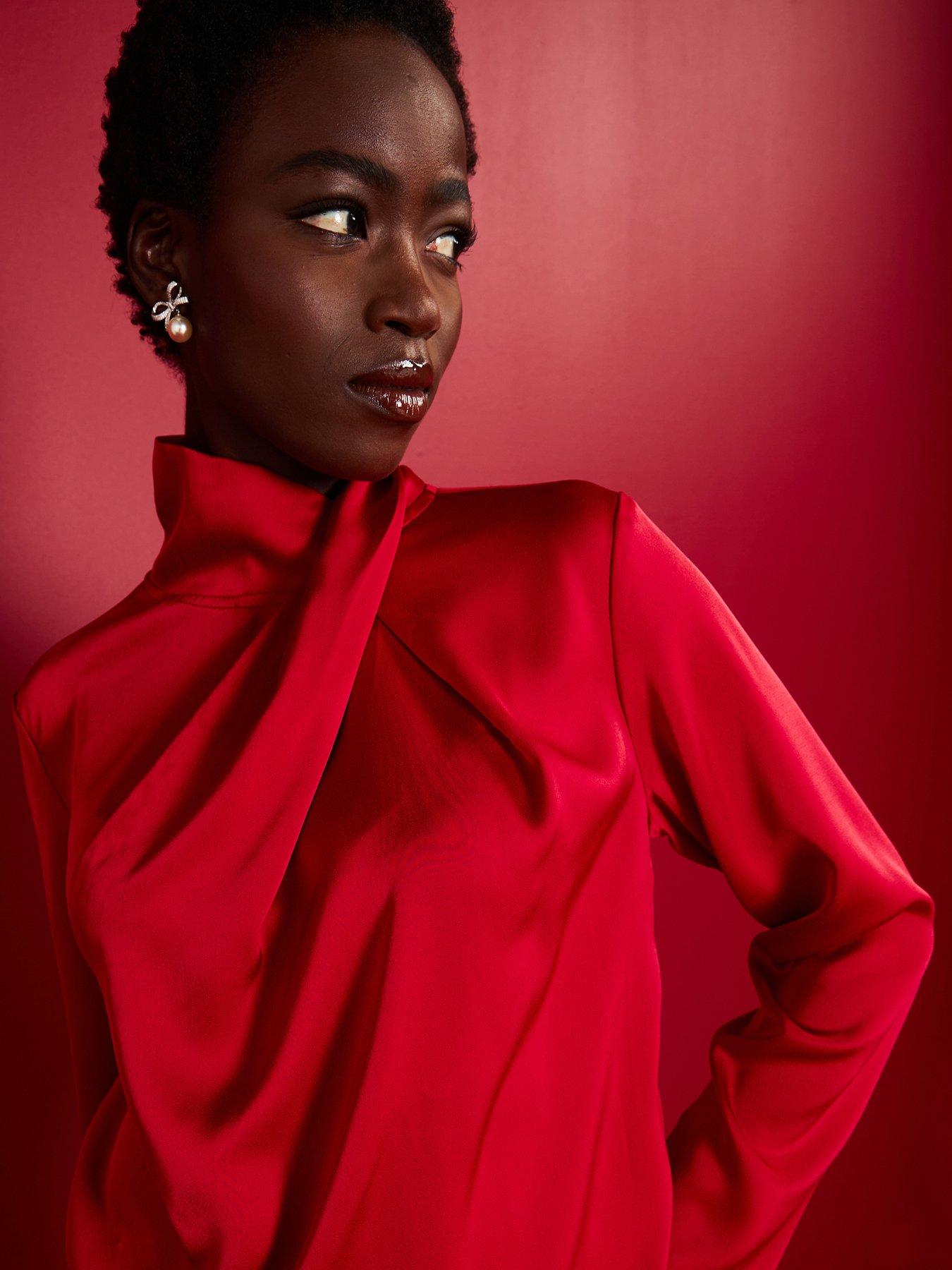 V by Very Draped Satin Shell Blouse - Red | Very