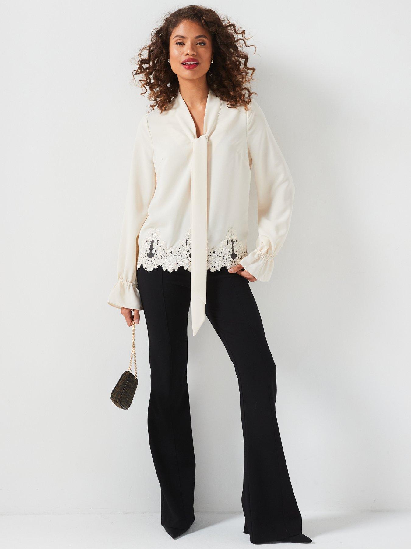 V by Very Lace Hem Satin Blouse - Ivory | Very