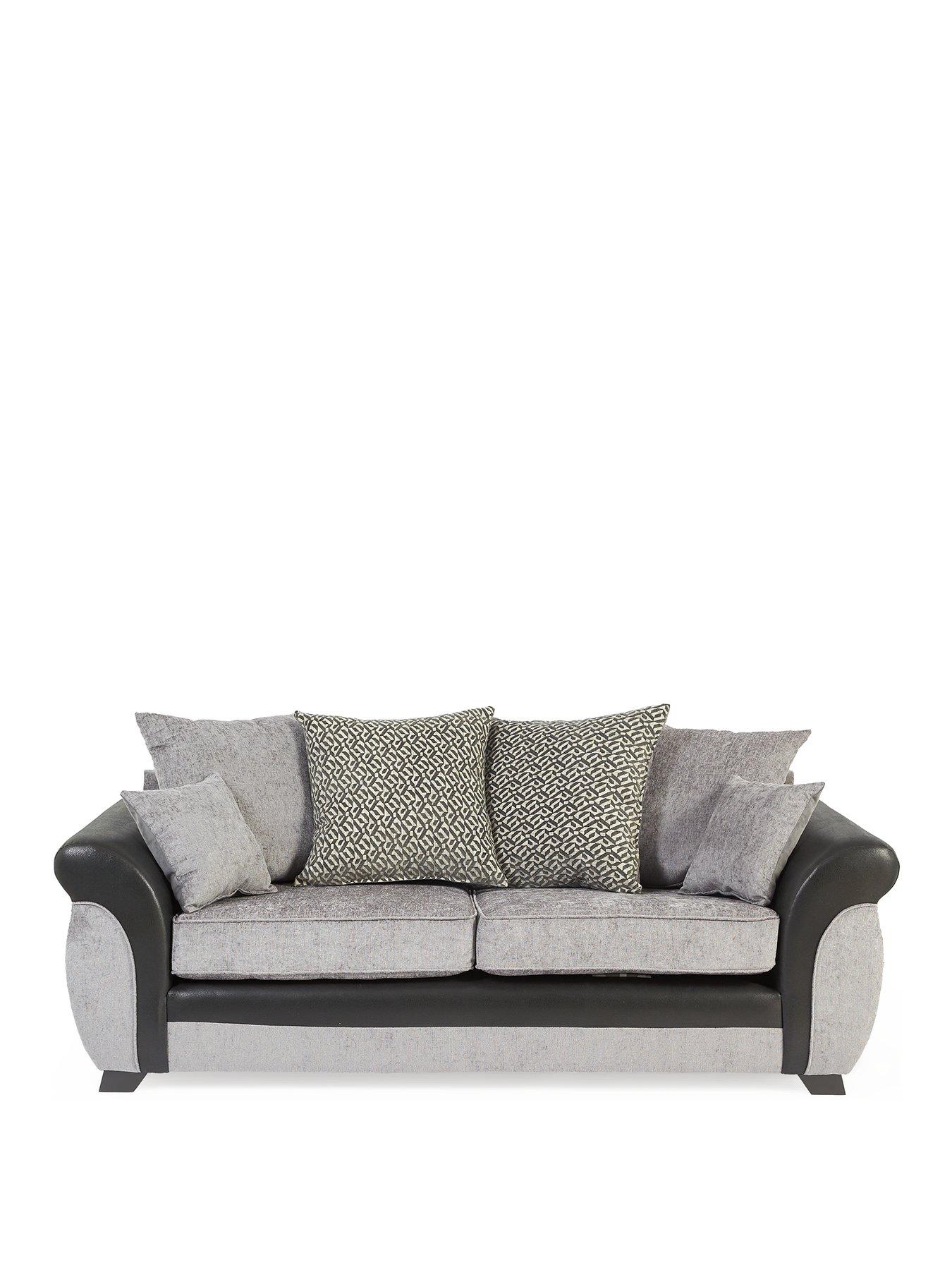 Very Home Marino Fabric/Faux Leather 3 Seater Scatter Back Sofa - Grey ...