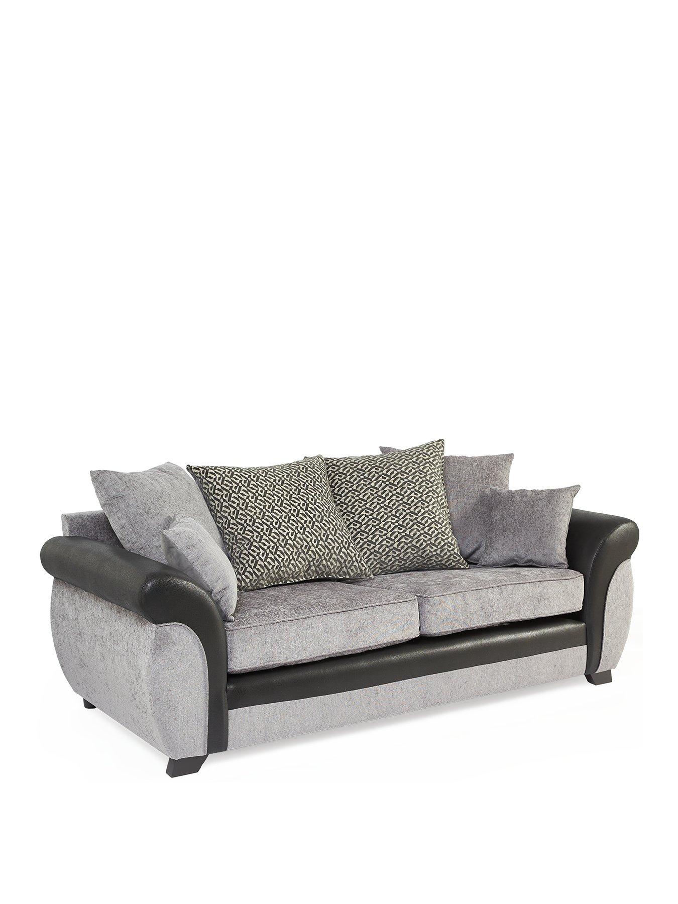 Very Home Marino Fabric/Faux Leather 3 Seater Scatter Back Sofa - Grey ...
