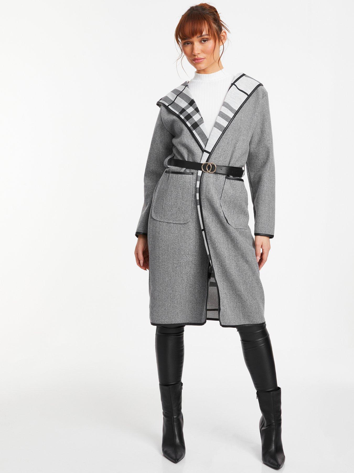 Quiz Grey Check Print Belted Coat | Very