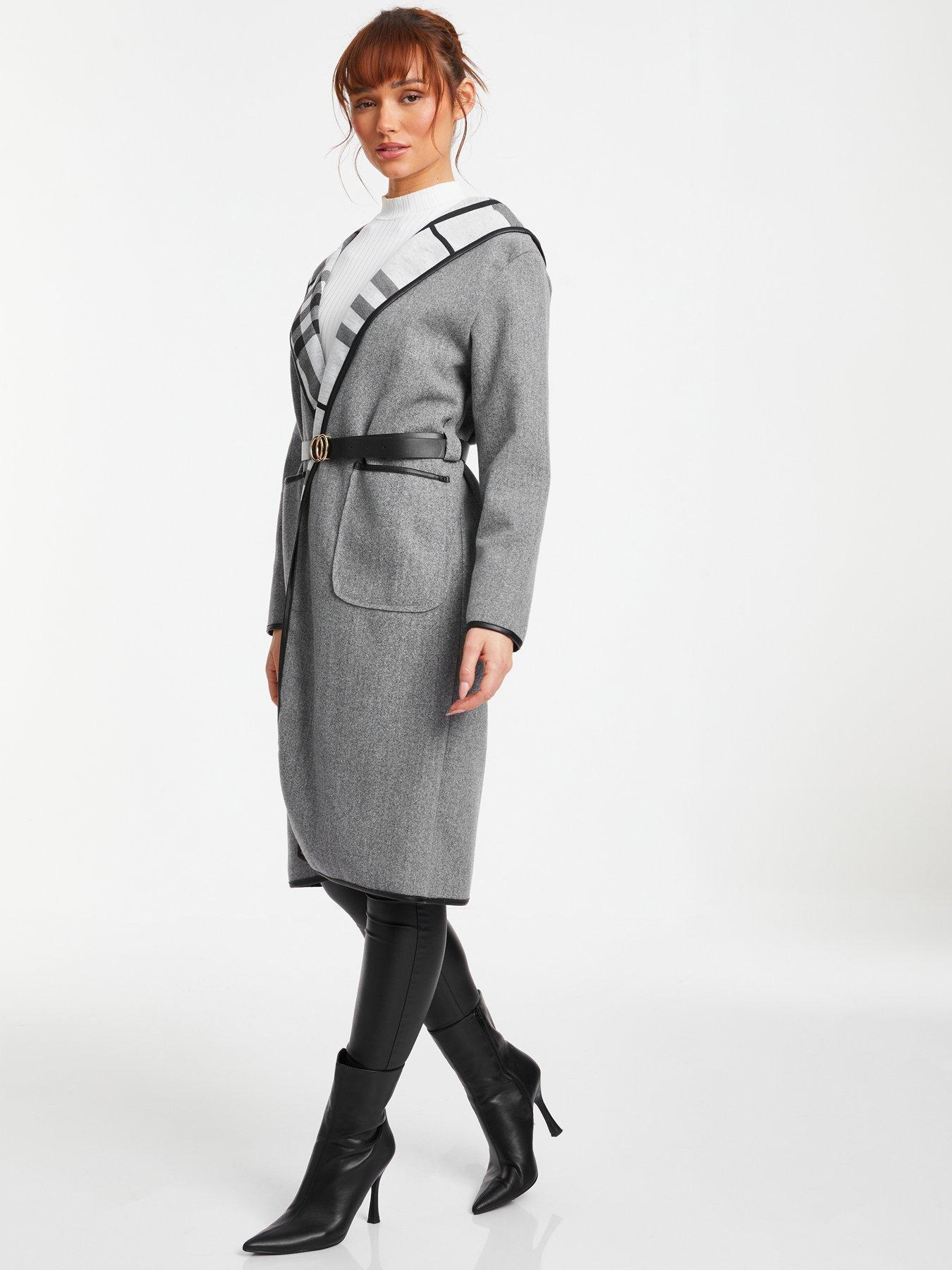 Quiz Grey Check Print Belted Coat | Very
