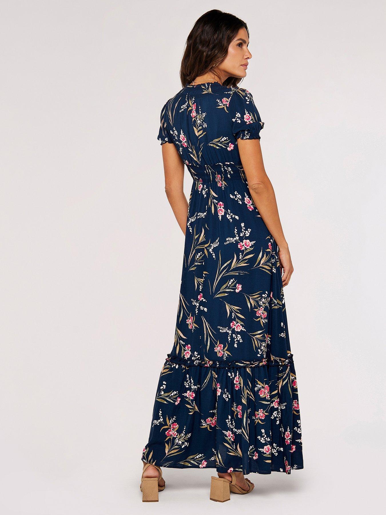 Apricot Watercolor Floral Smock Maxi Drs | Very