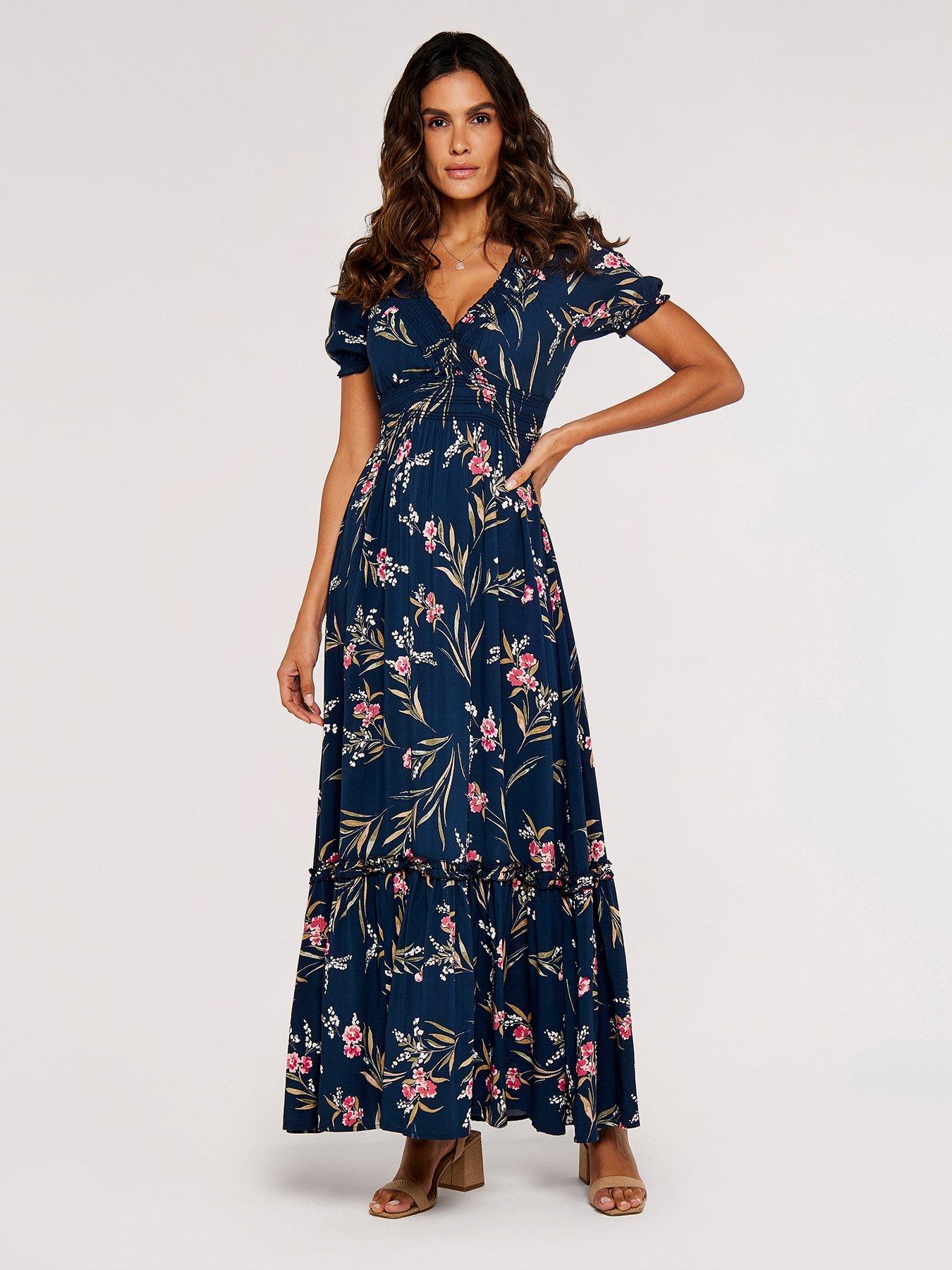 Apricot Watercolor Floral Smock Maxi Drs | Very
