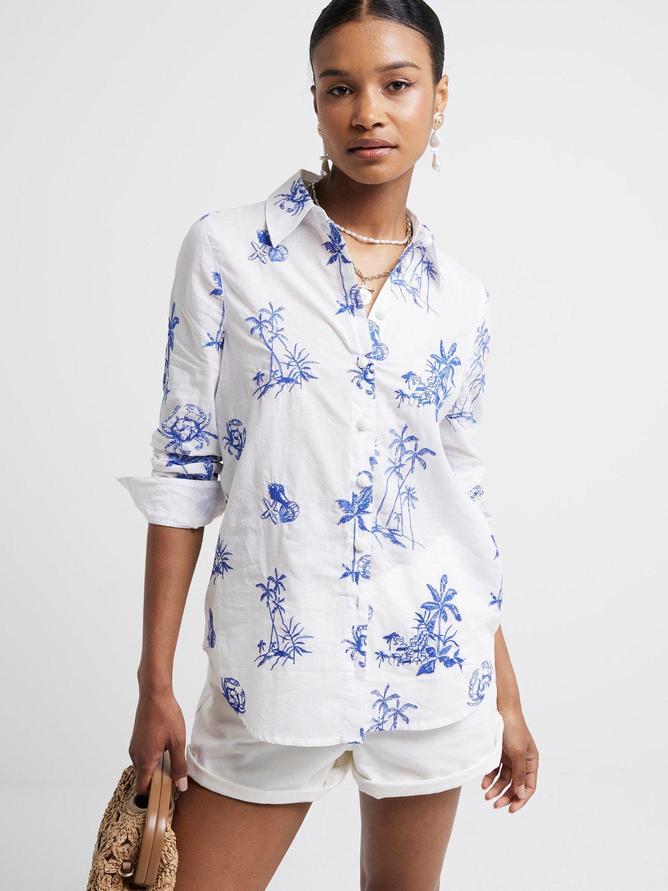 River Island Embellished Print Beach Shirt Co-Ord - White | Very