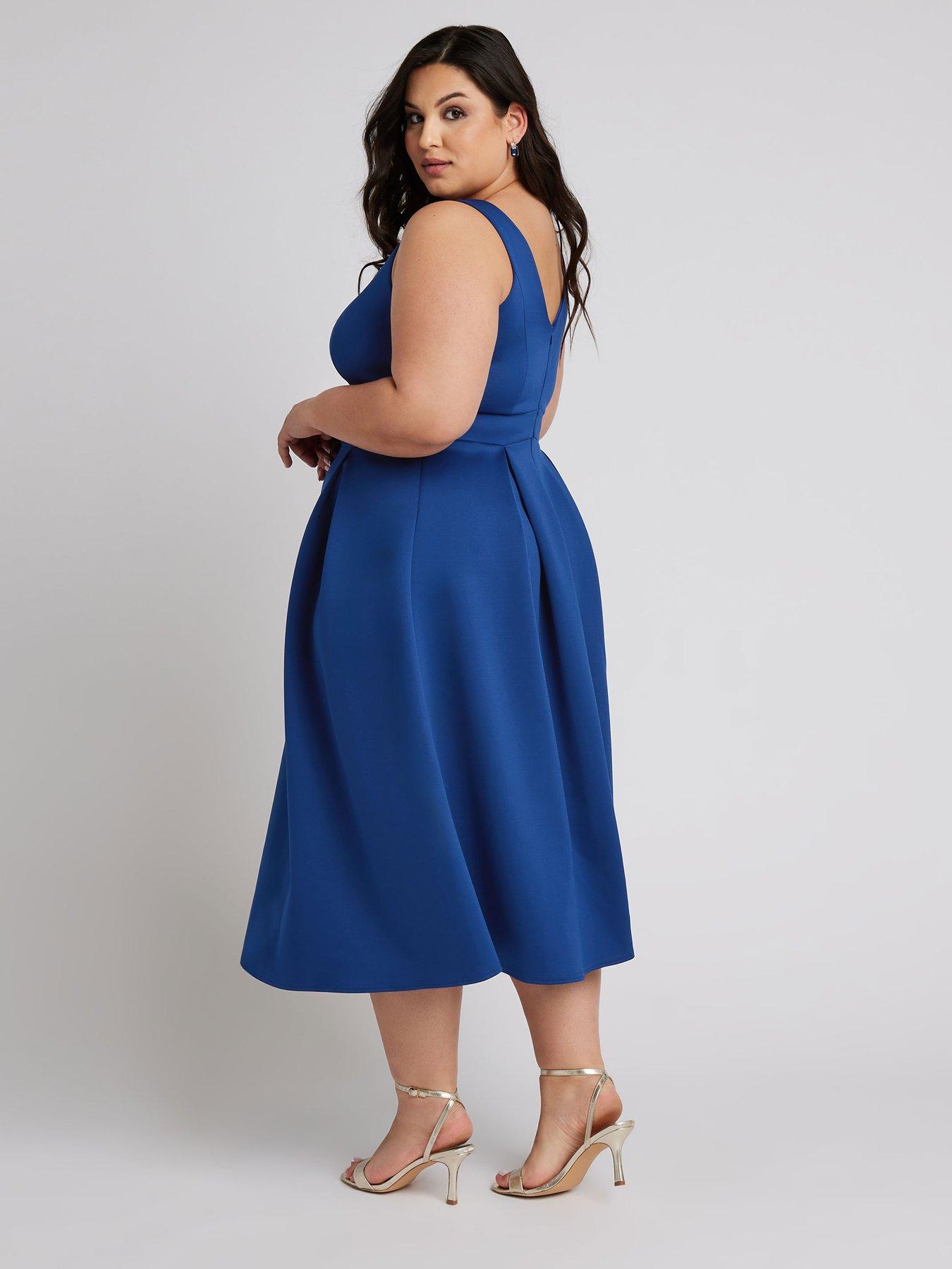 Yours Curve V Neck Pleated Dress - Blue | Very
