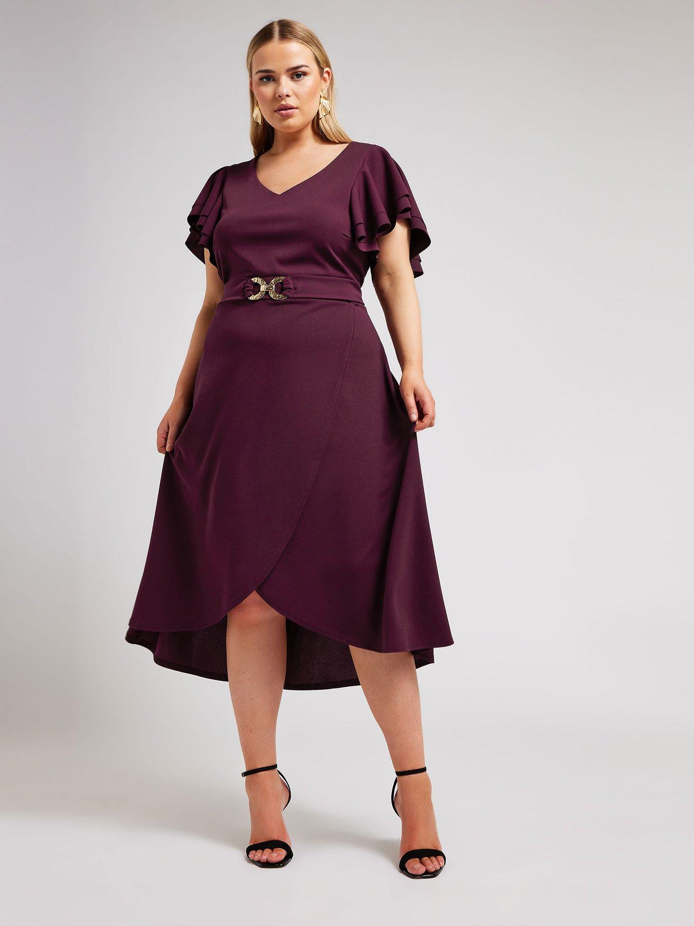 Yours Curve Wrap Tulip Skirt Buckle Dress - Purple | Very