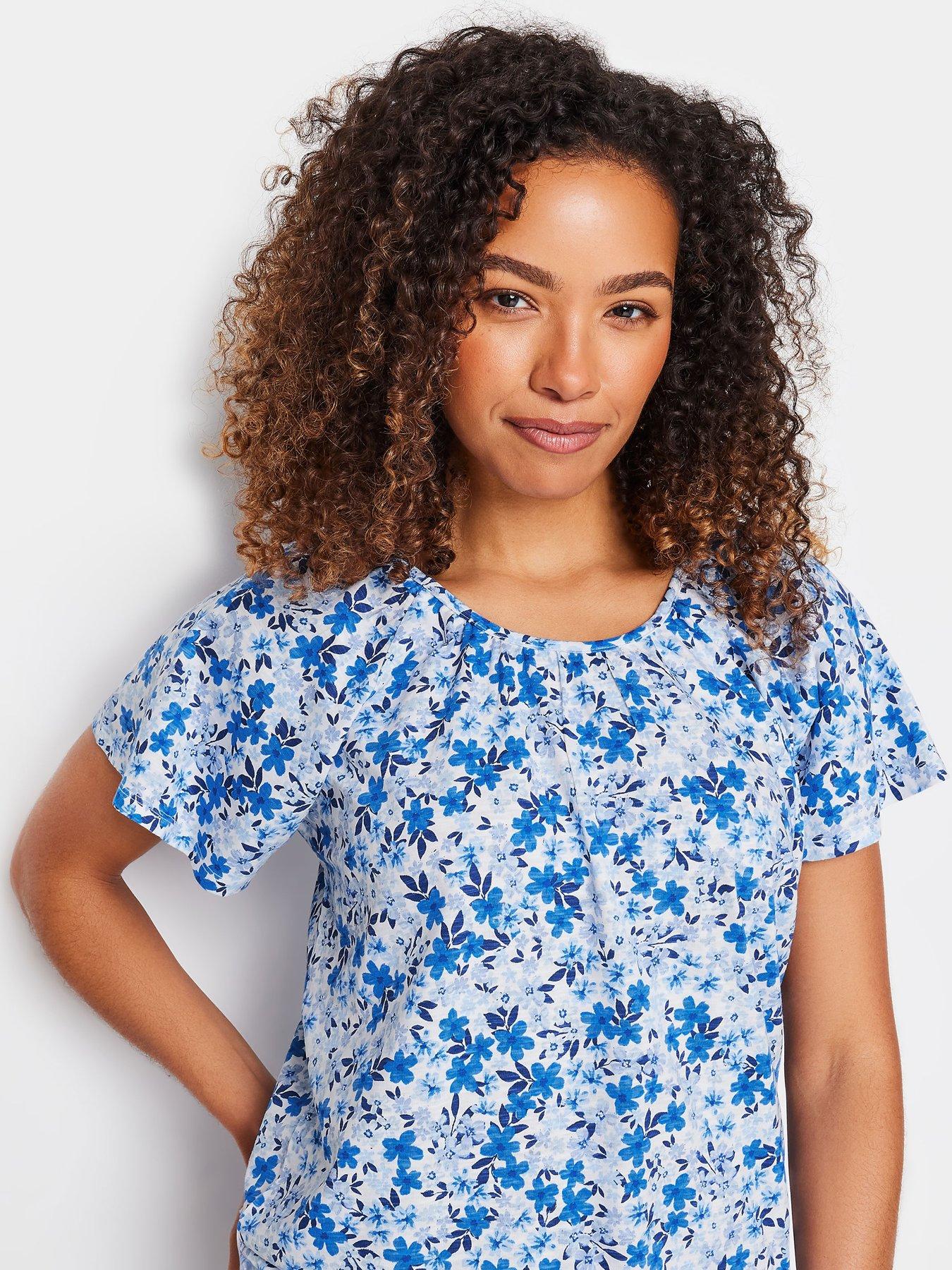 M&Co Blue Floral Print Gypsy Cotton Top | Very.co.uk