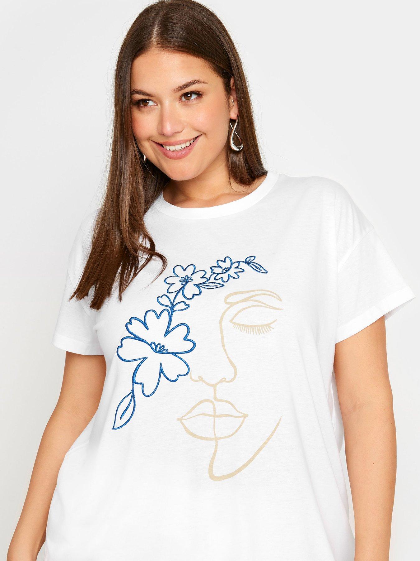 Yours Curve Placement Print T-shirt Mediterranean Linear | Very