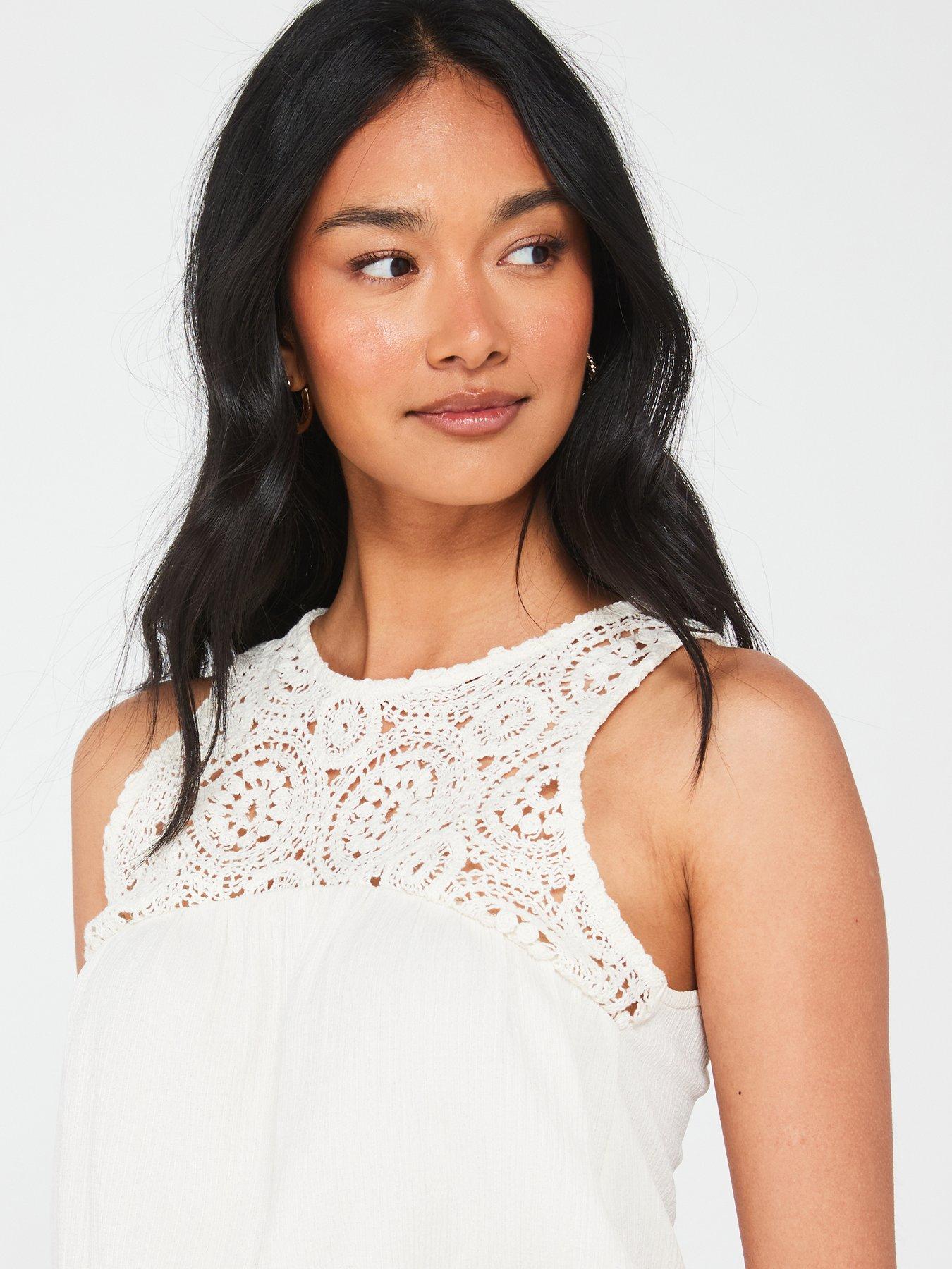 V by Very Crochet Lace Sleeveless Mini Playsuit - White | Very